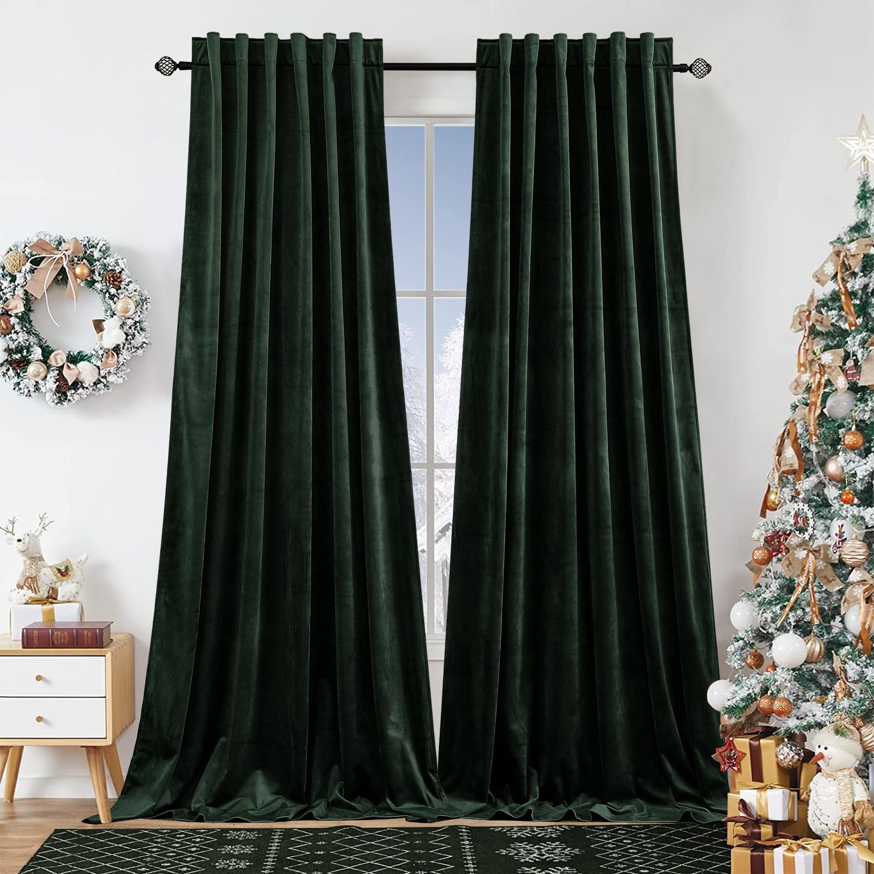 Amazon.com: Dchola Dark Green Velvet Curtains for Bedroom Window with ...