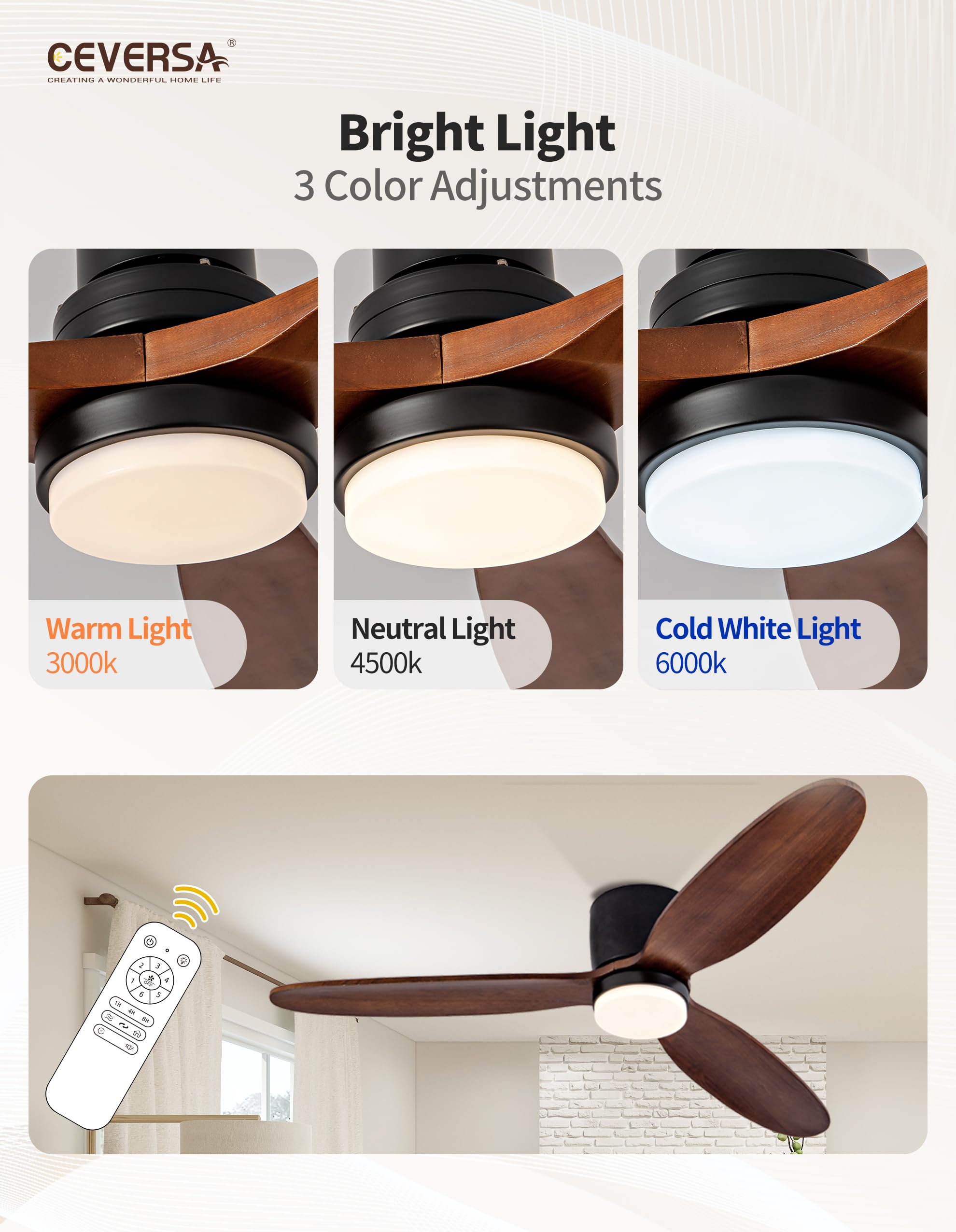 Snapklik.com : Ceversa 52 Inch Flush Mount Ceiling Fan