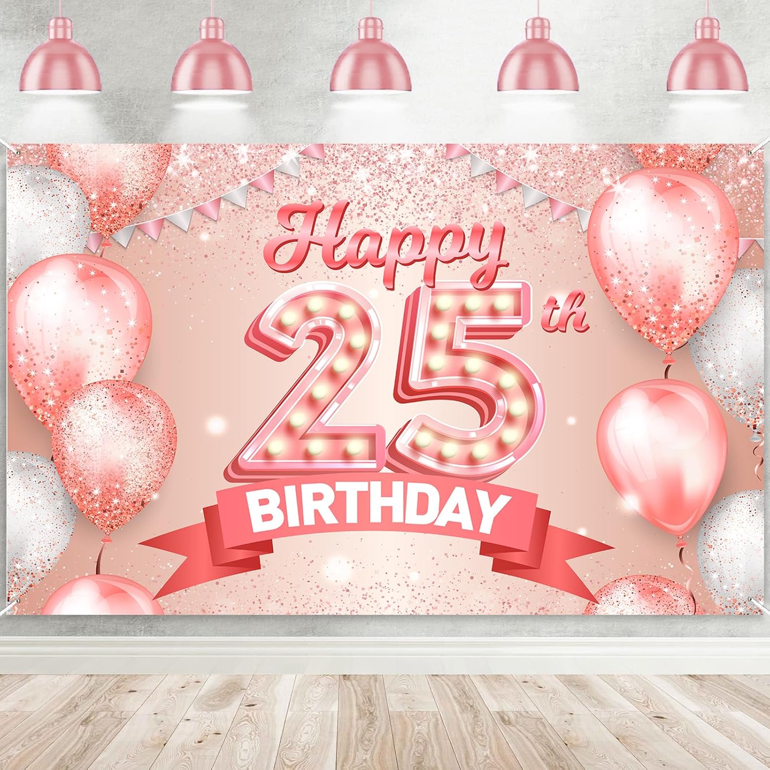 Amazon.com: Happy 25th Birthday Rose Gold Banner Cheers to 25 Years Old ...