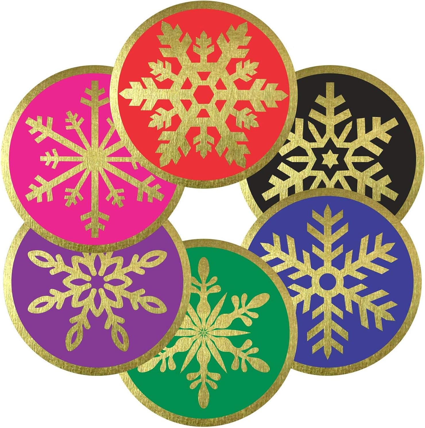 Snowflake Stickers - (Pack of 120) 2" Large Round Gold Foil Stamping ...