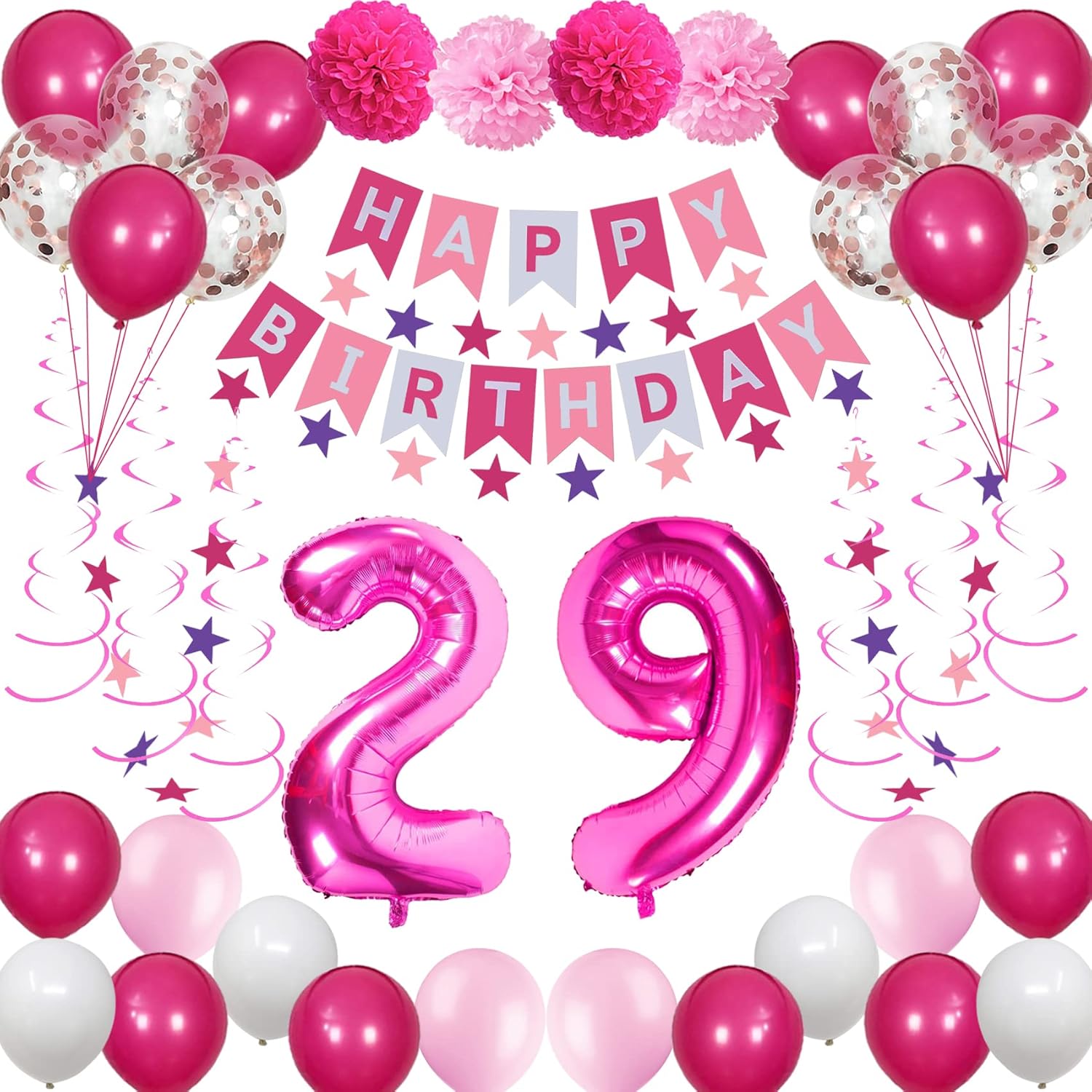 Amazon.com: NANINUNENO 29th Birthday Decorations for Women, Pink 29 ...