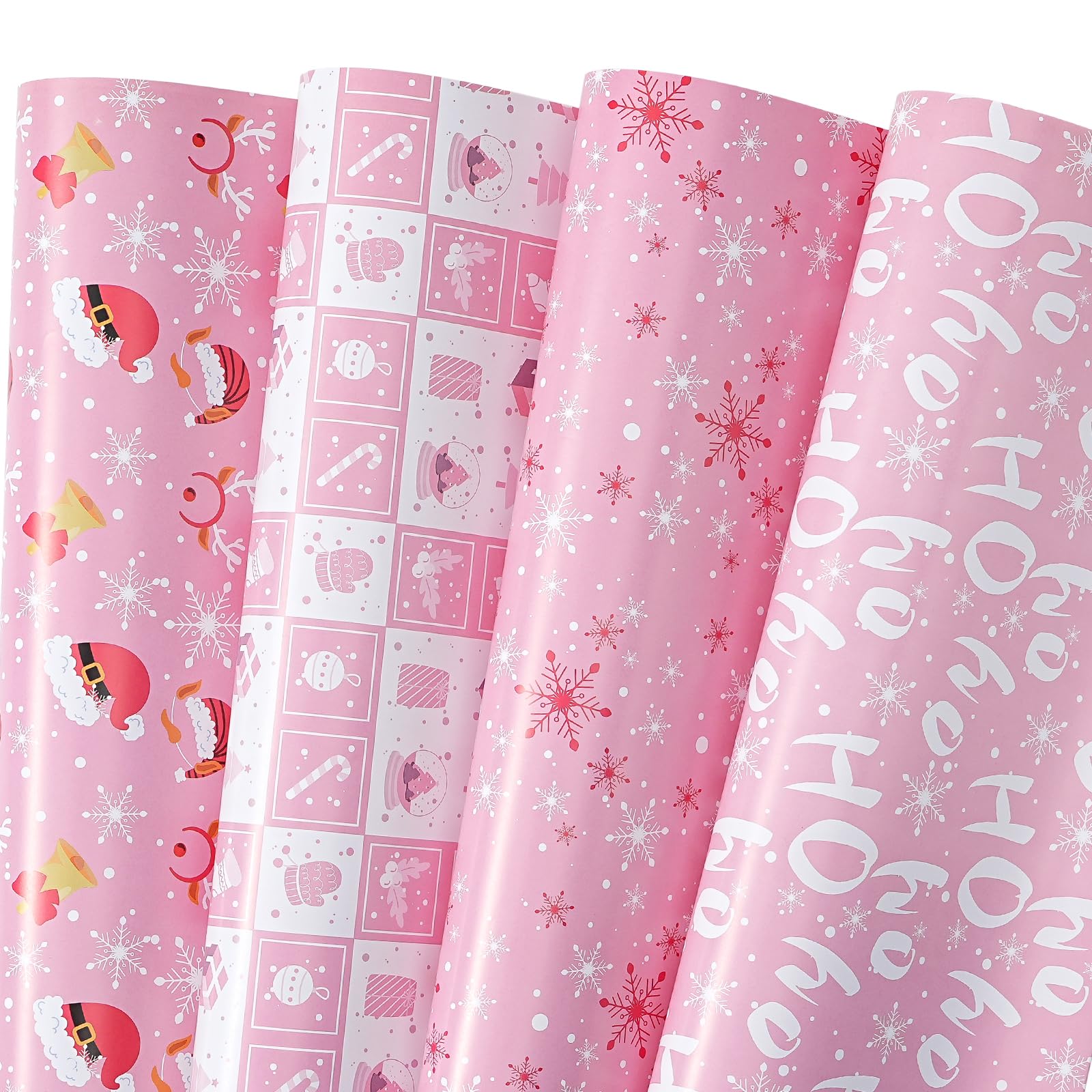 Amazon.com: PlandRichW Pink Christmas Wrapping Paper 12 Sheets Folded ...