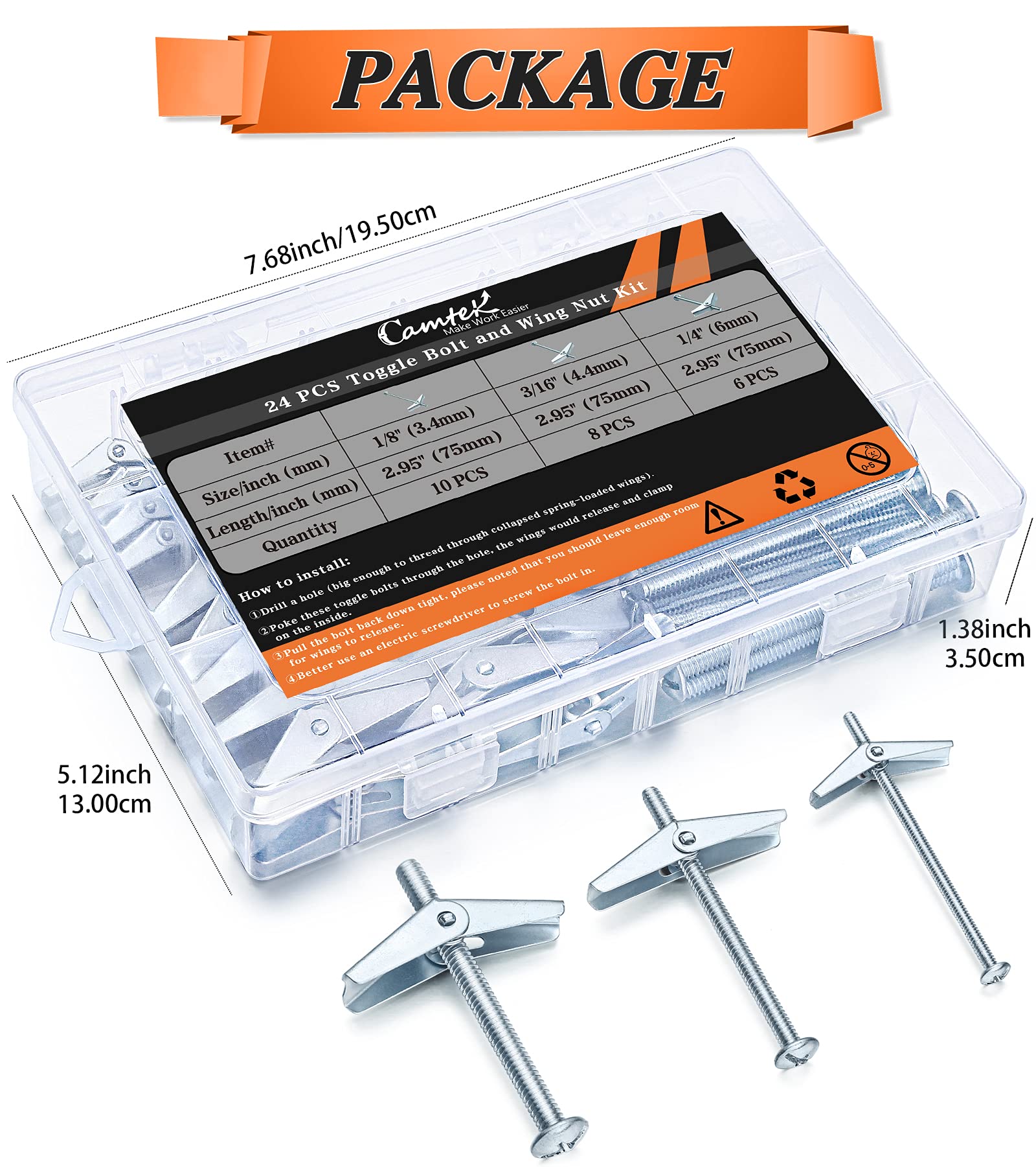 Snapklik.com : 24PCS Toggle Bolt And Wing Nut Set, Camtek Toggle Bolt ...