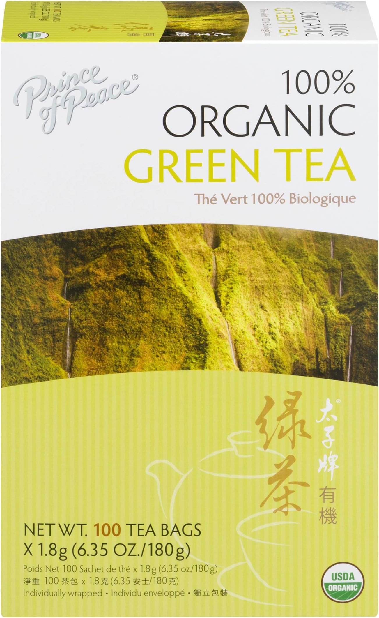 Amazon.com: Prince of Peace 100% Organic Green Tea 100 Tea Bags Net Wt ...