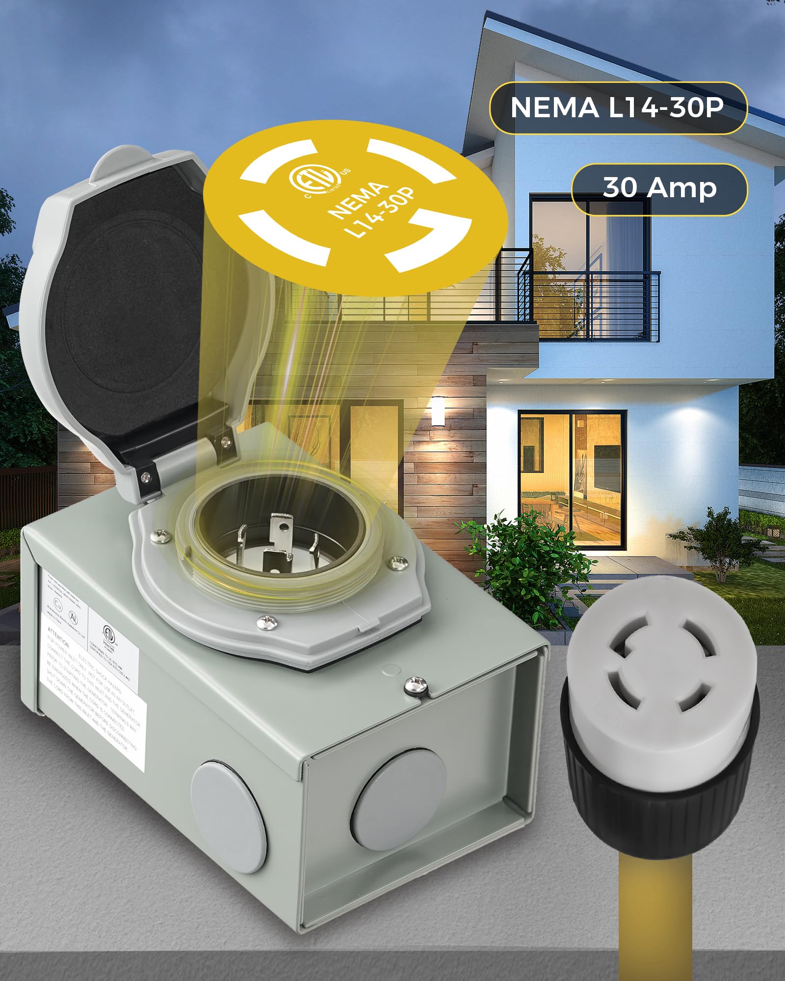 Snapklik.com : WILAWELS 30 Amp Generator Inlet Box, NEMA L14-30P Power ...