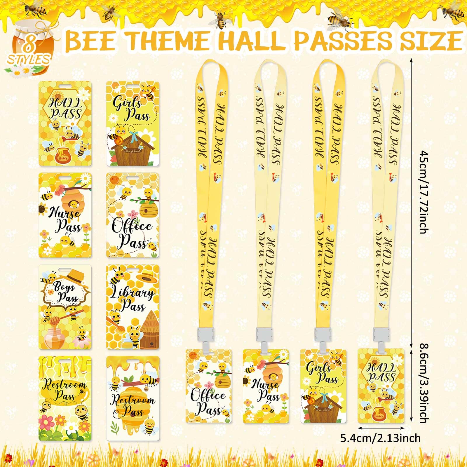 Snapklik.com : 8 Set PVC Hall Pass Lanyards Bee Theme Unbreakable Hall ...
