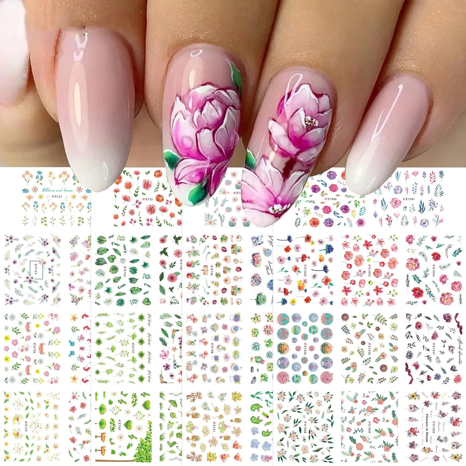Amazon.com: SILPECWEE 44 Sheets Spring Nail Stickers for Women Kids 3D ...