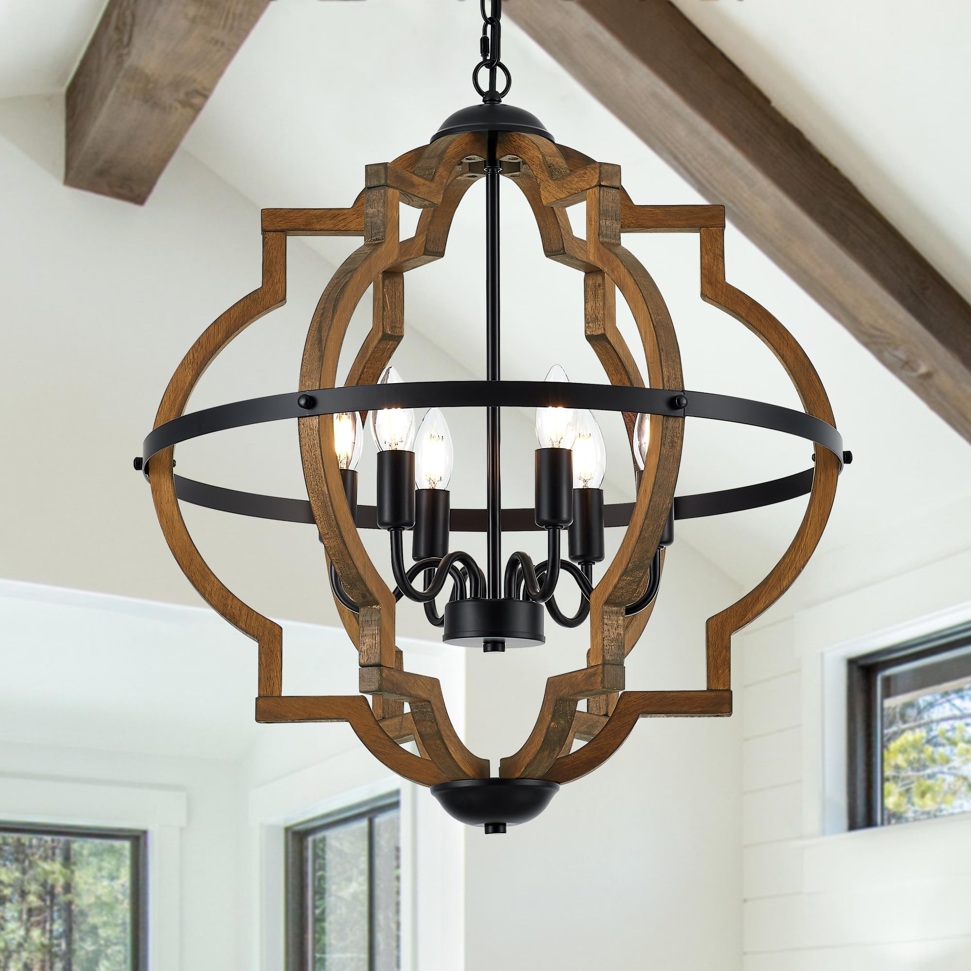 Faibra 6-Light Farmhouse Wood Pendant Light,22.83'' Vintage Rustic ...