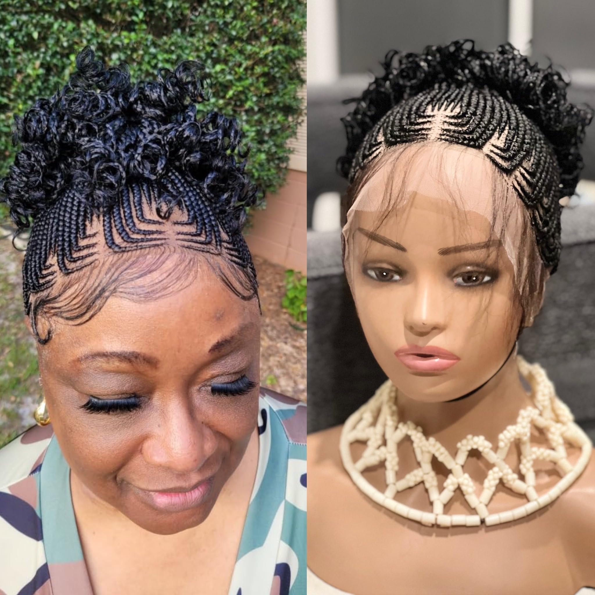 Amazon.com : Braided wig. Cornrow 360 bun wig. Color is black.Made on a ...