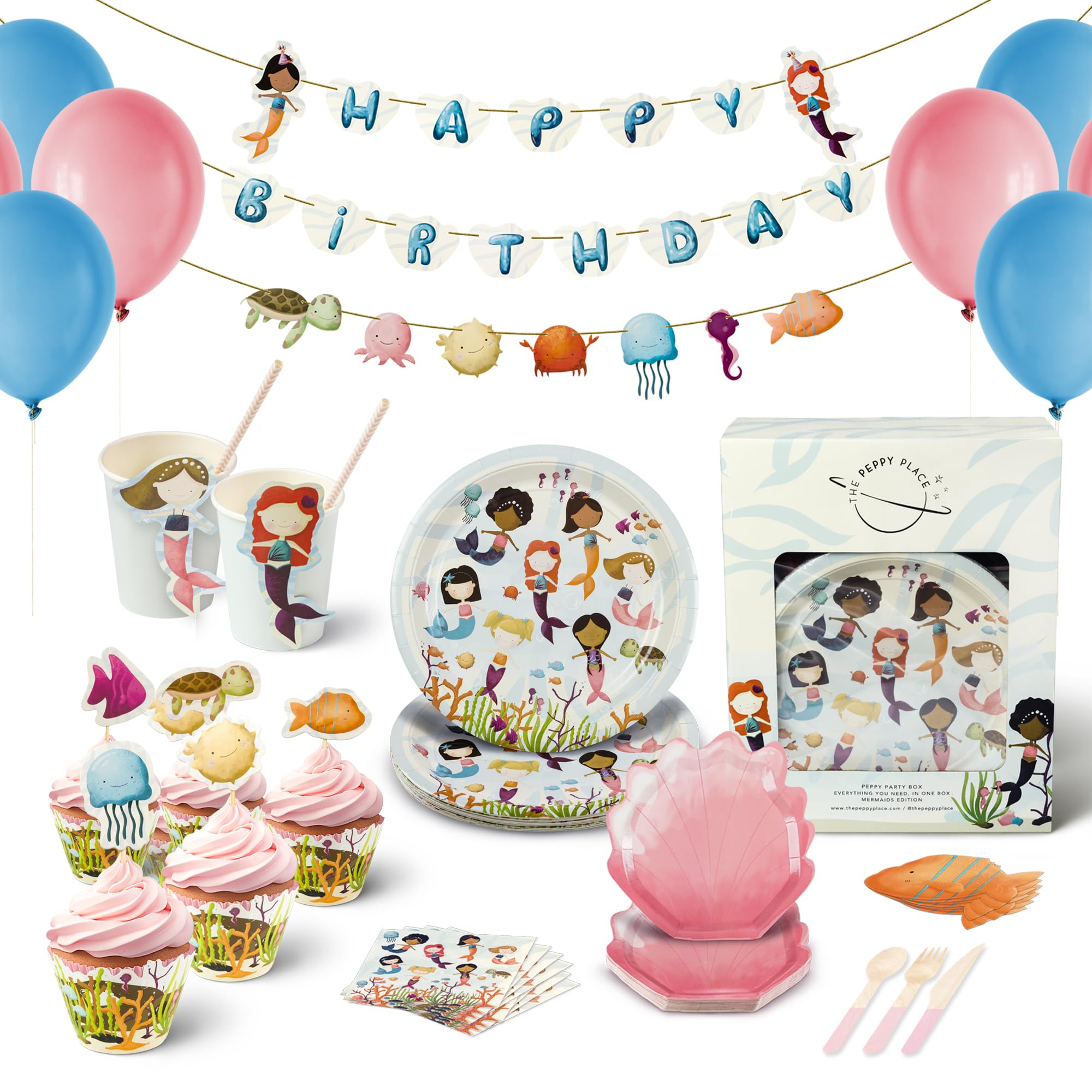 Amazon.com: Peppy Party Box Mermaid Birthday Party Decorations Set ...