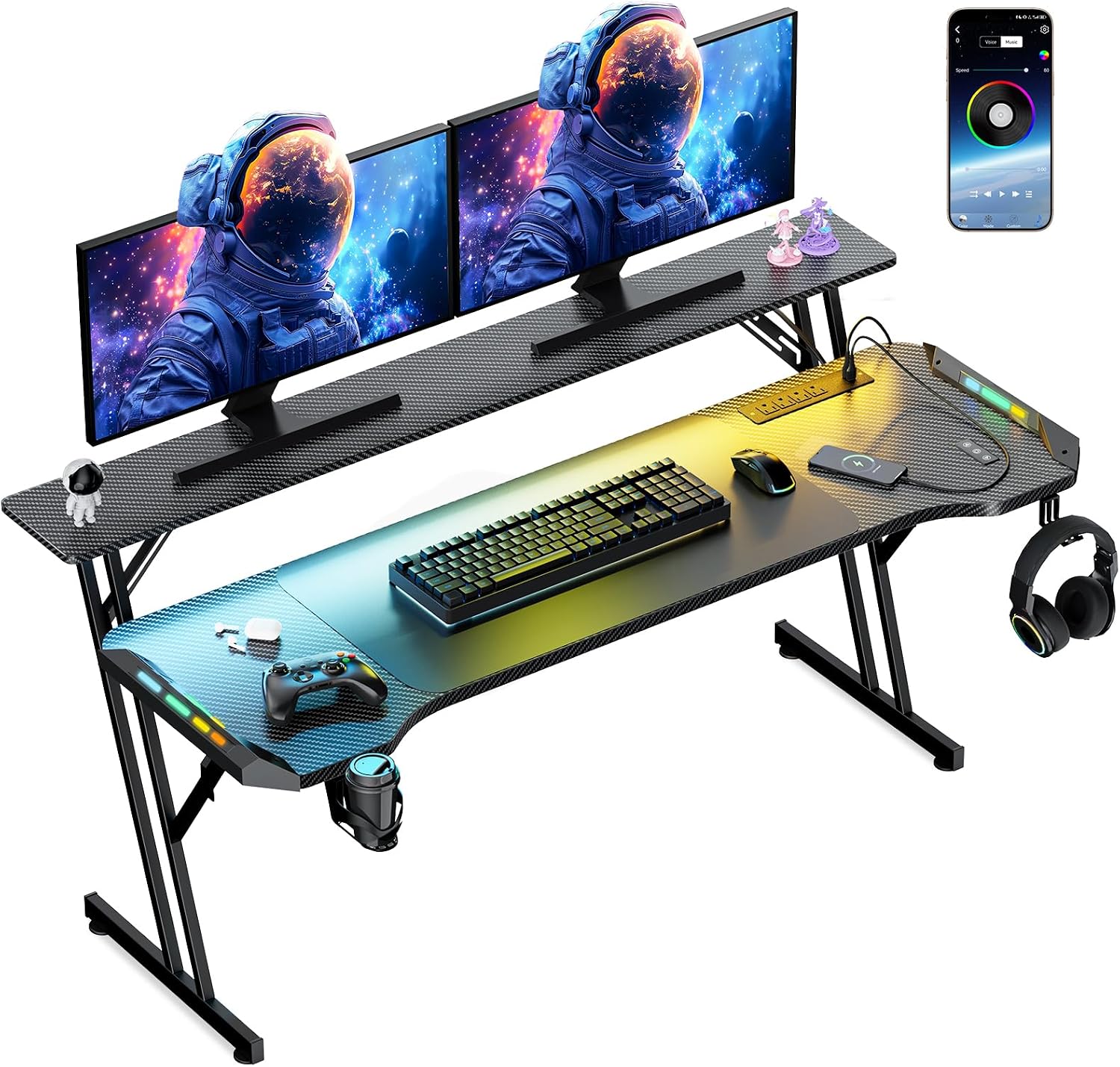 VidaTeco 120cm Gaming Desk, Smart Computer Gamer Desk with LED Lights ...