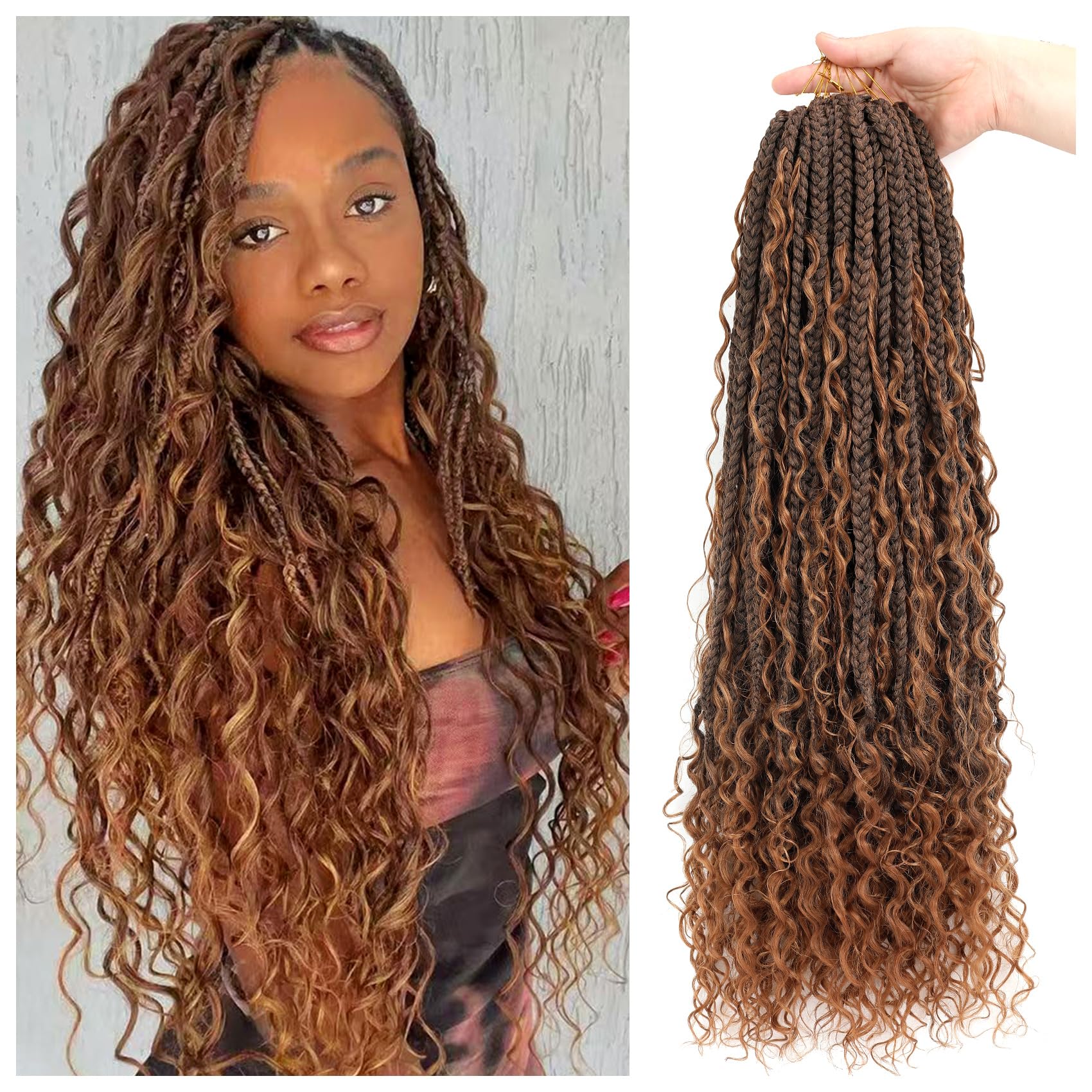 Amazon.com : Crochet Boho Box Braids with Human Hair Curls: Pre-looped ...
