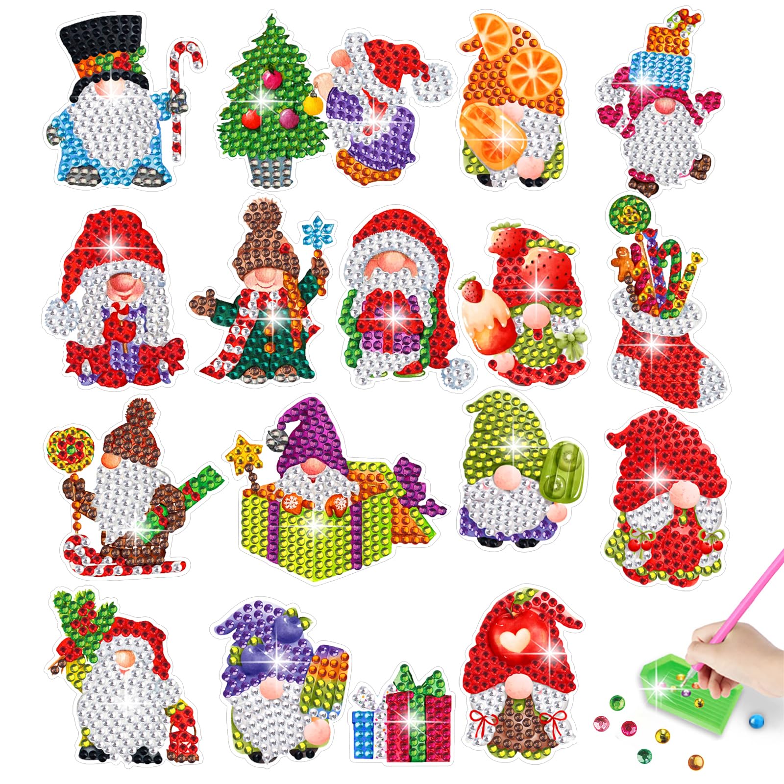 Jodsen 17Pcs Christmas Diamond Painting Stickers,5D Christmas Diamond ...