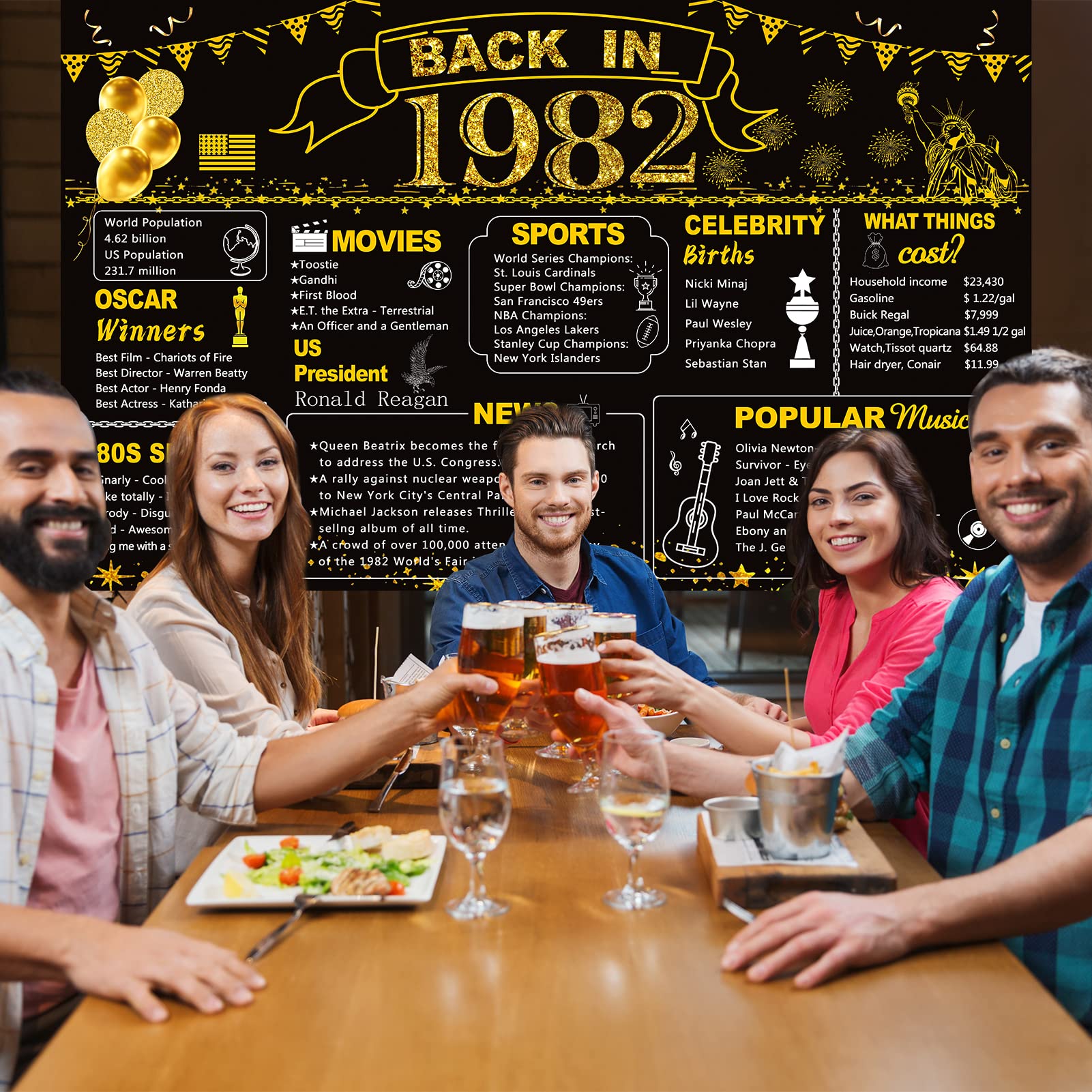 DARUNAXY 40th Birthday Black Gold Party Decoration, Back in 1982 Banner ...