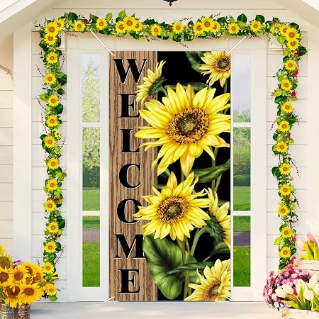 Amazon.com: Sunflower Door Cover Sunflower Welcome Door Banner Spring ...