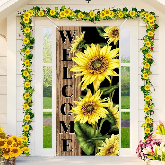 Amazon.com: Sunflower Welcome Door Cover Spring Summer Sunflower Door ...