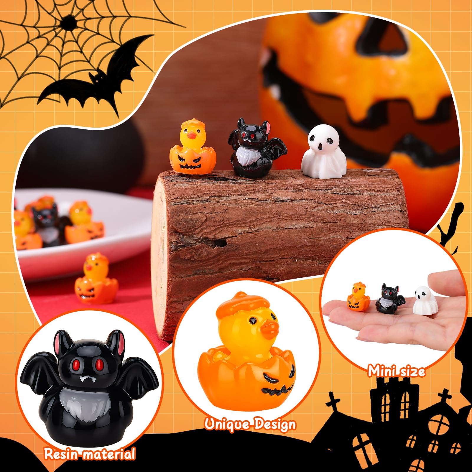 Snapklik.com : GGSTDDUP 60 Pcs Halloween Mini Resin Ducks, Miniature ...
