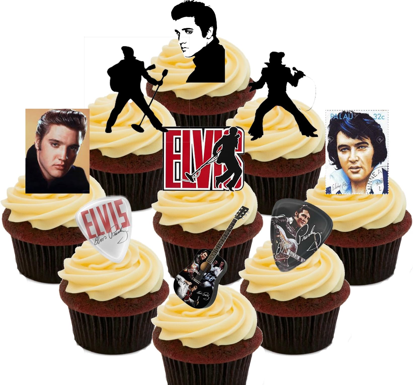 Made4You Elvis Presley Fan Party Pack, Edible Cupcake Toppers - Stand ...