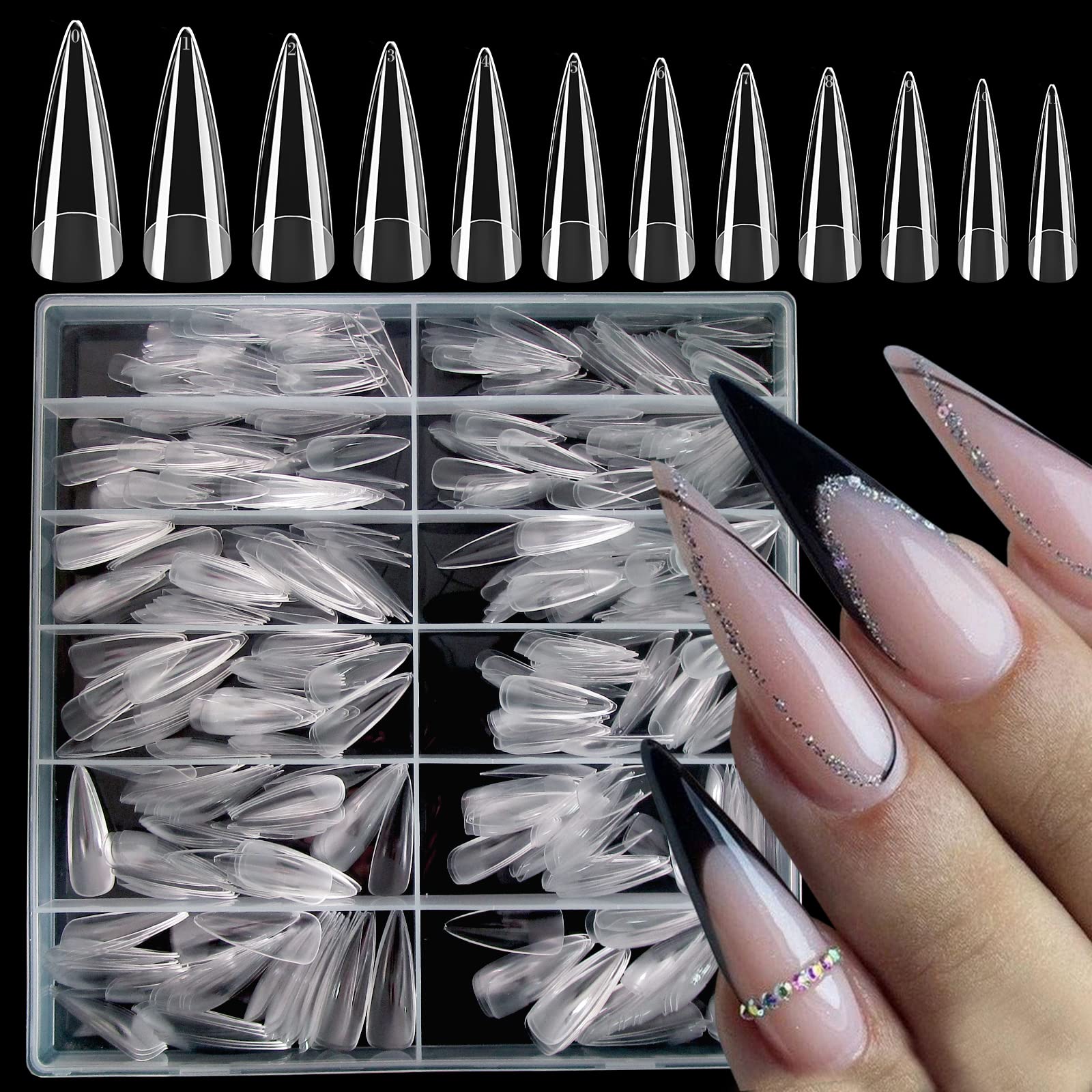 Amazon.com: LoveOurHome 600pc Stiletto Gel X Nail Tips Full Cover Long ...