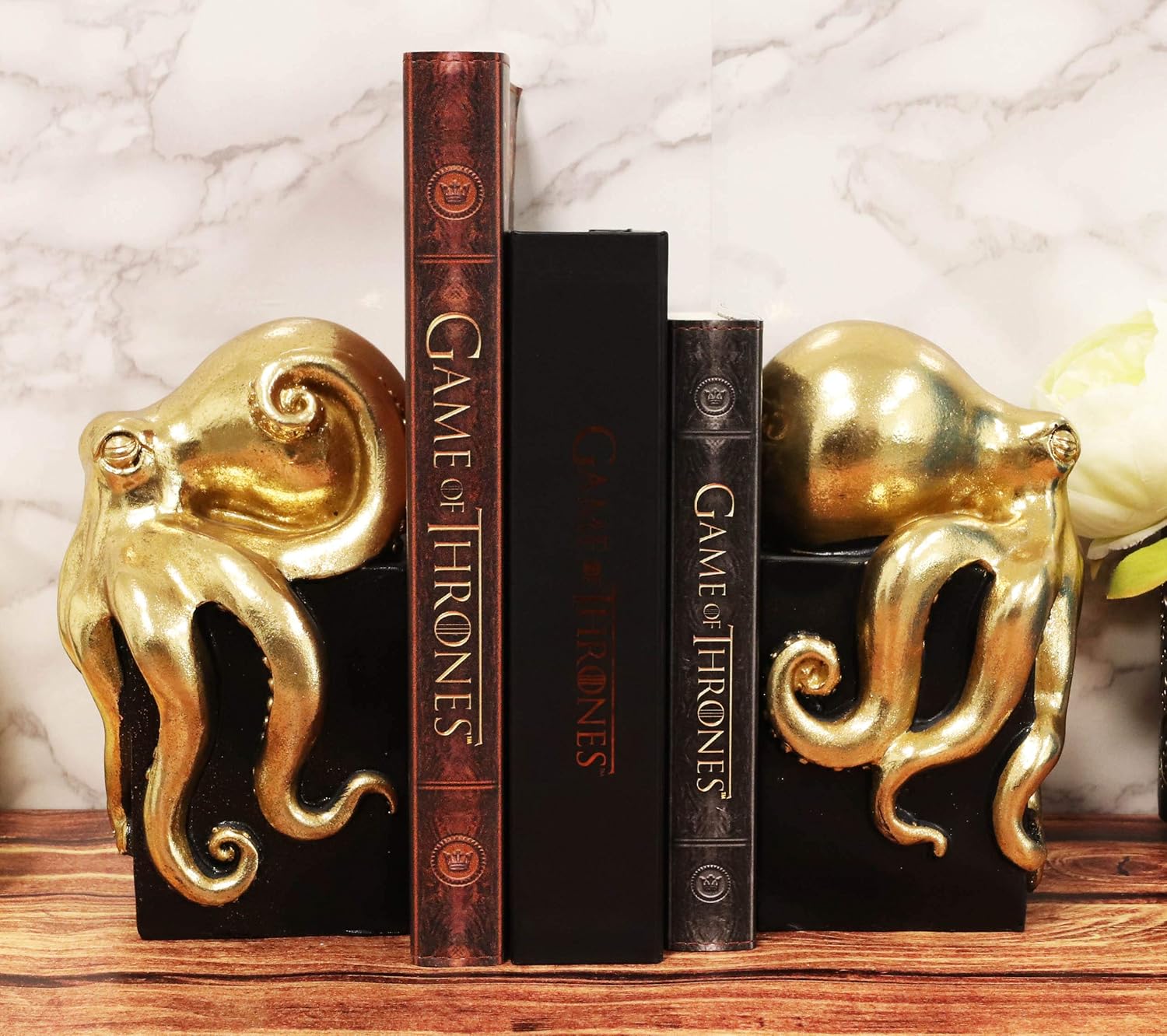 Ebros Contemporary Gold Color Octopus Light Duty Bookends Statue Set ...