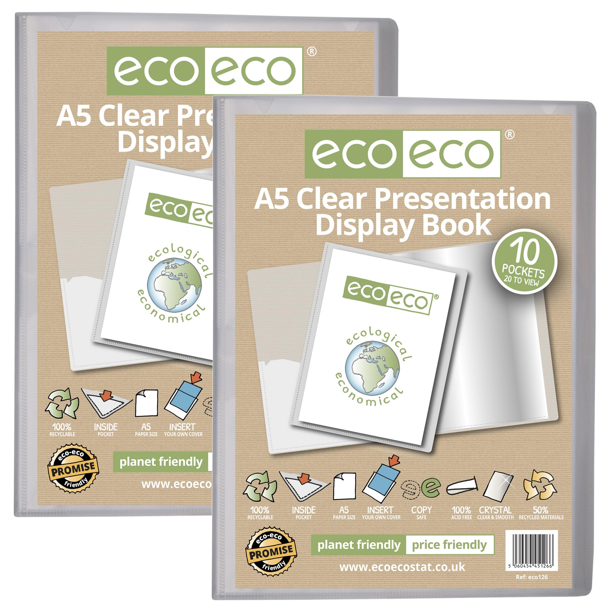 eco-eco A5 Size 50 Percent Recycled 10 Pocket Clear Presentation ...