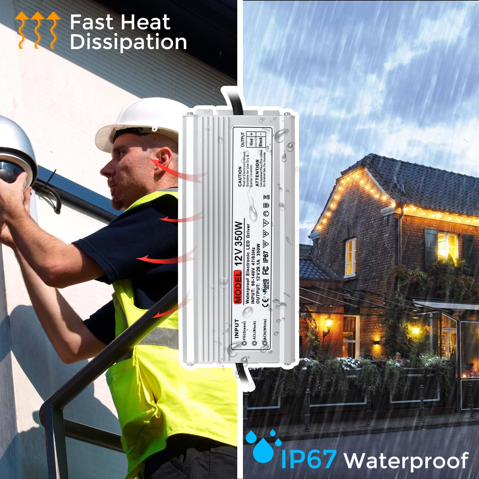 Snapklik.com : 12V 350W IP67 Waterproof Outdoor Power Supply, AC 110 ...