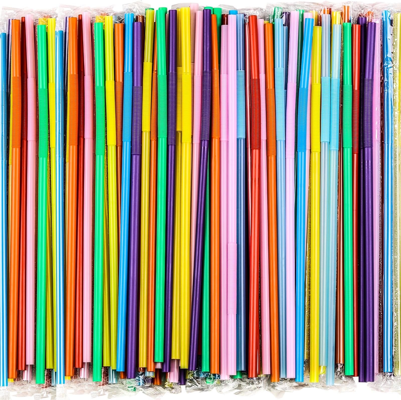 Amazon.com: 300Pcs 10.3 Inch Colorful Flexible Drinking Straws ...