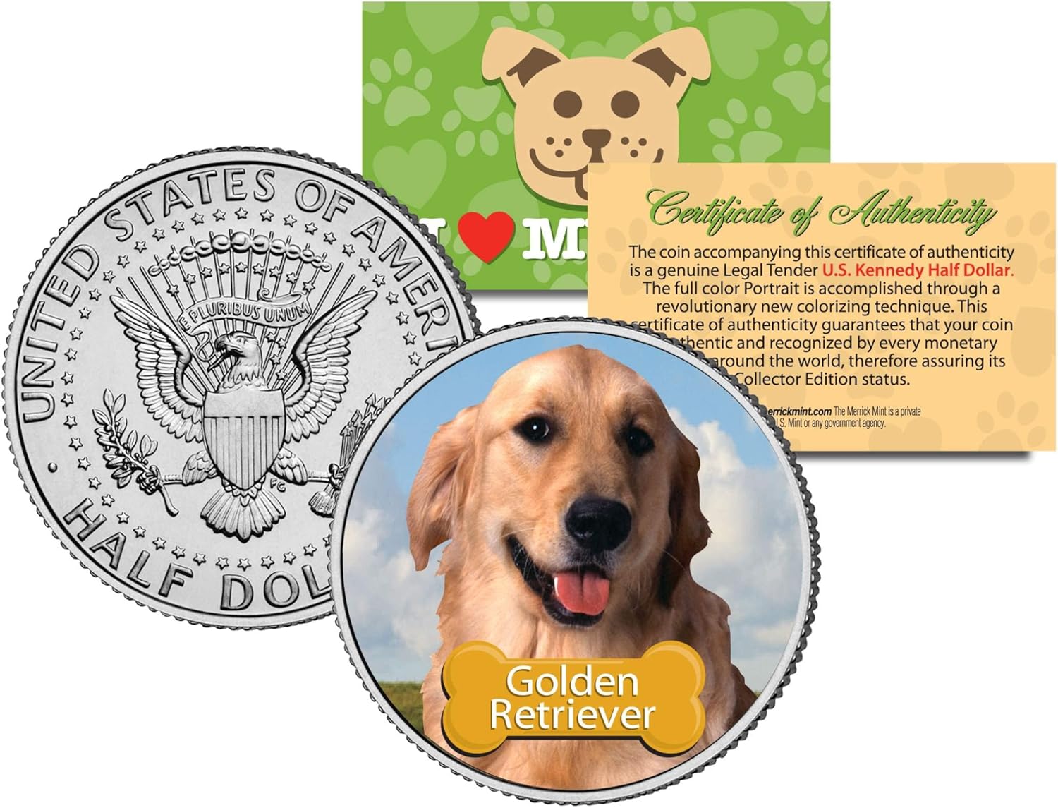 Amazon.com: Golden Retriever Dog Genuine U.S. JFK Kennedy Half Dollar ...