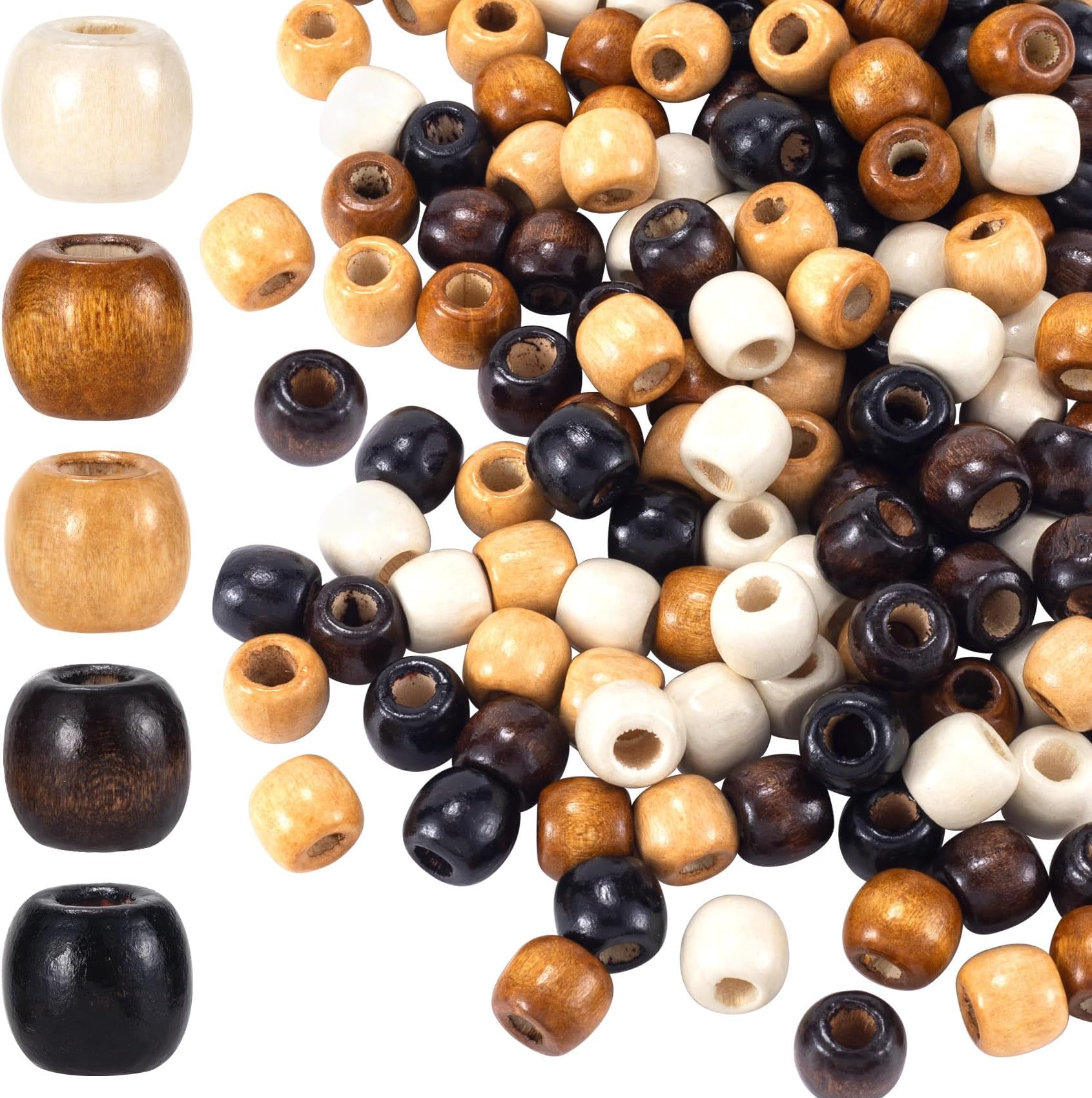 Amazon.com: 400Pcs Large Hole Barrel Wood Beads, BetterJonny 12x11mm 4 ...