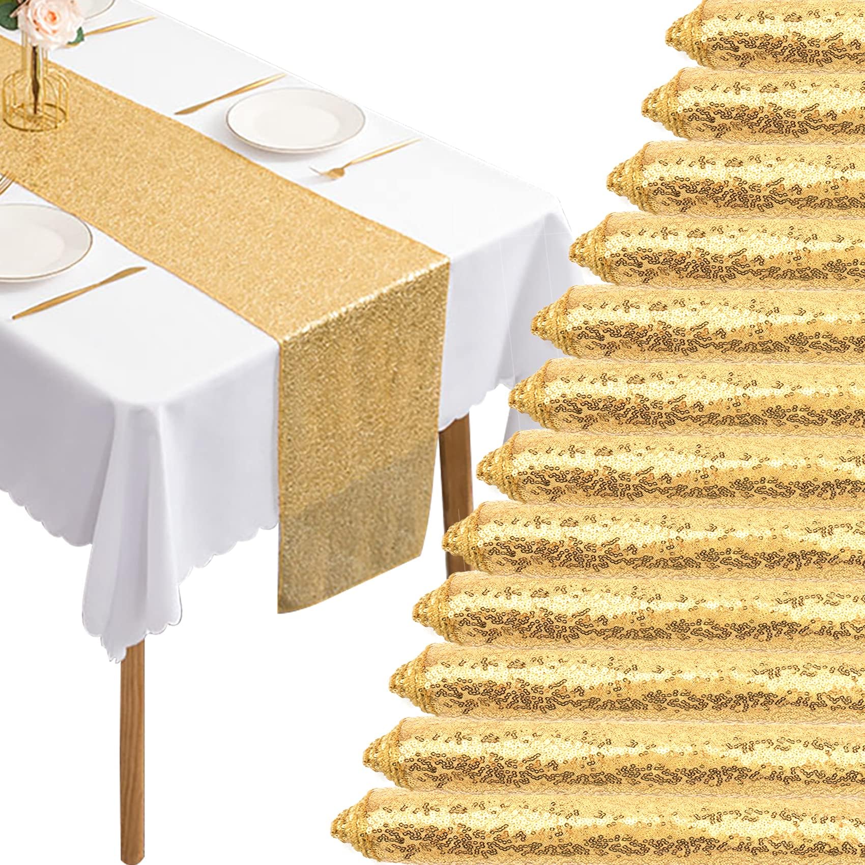 Amazon.com: Wlirantim 6 Pack Gold Sequin Table Runners ,12 x 72 inches ...