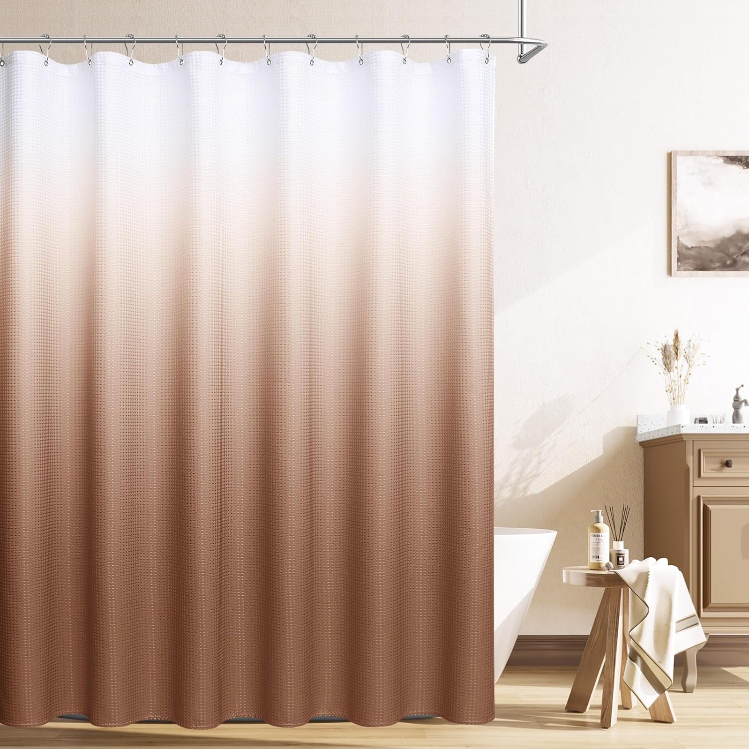 Amazon.com: Rust Red/Reddish Brown Waffle Shower Curtain, Hotel Quality ...