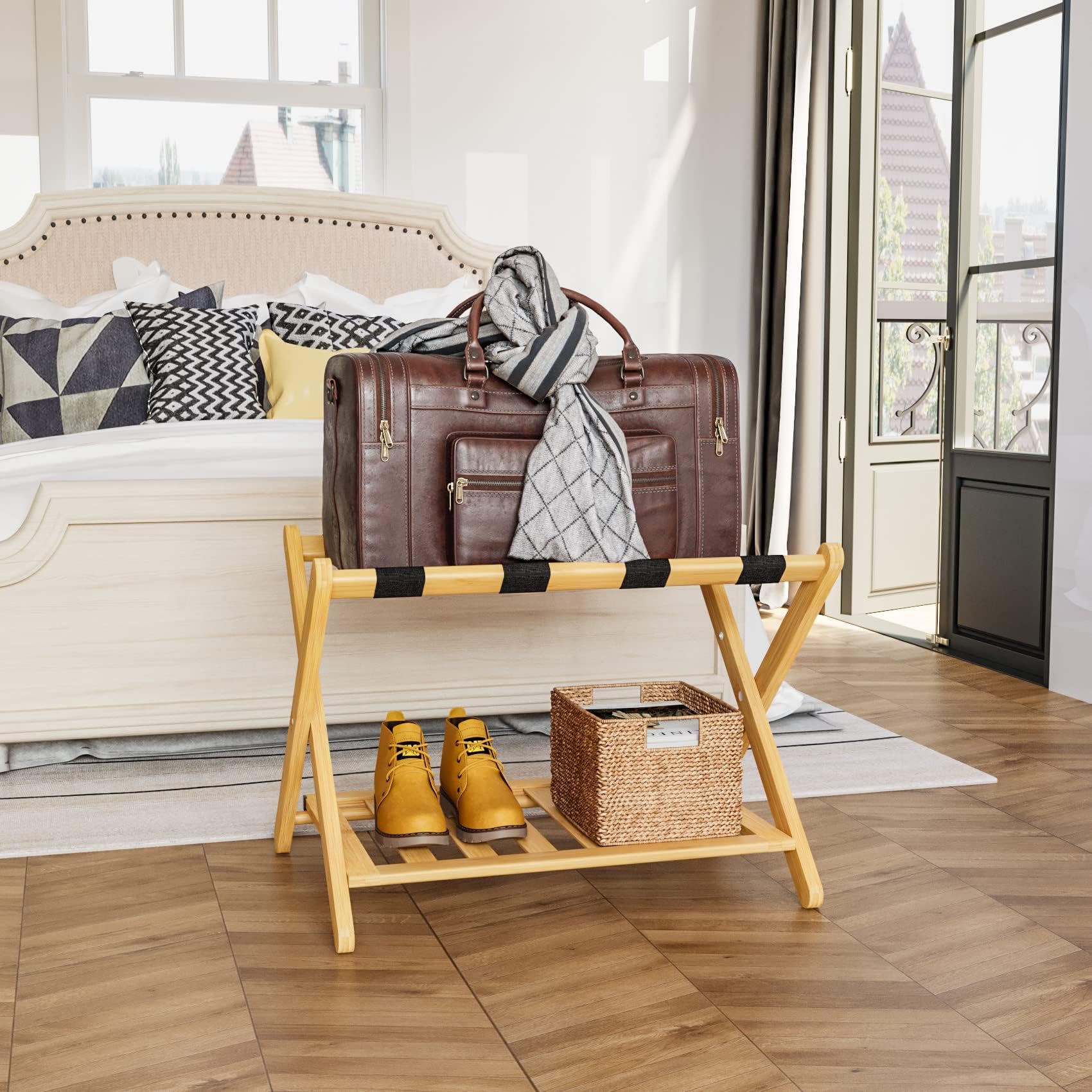 Amazon.com: CSL Premier Wood Luggage Rack for Hotel Guest Room, Bedroom ...