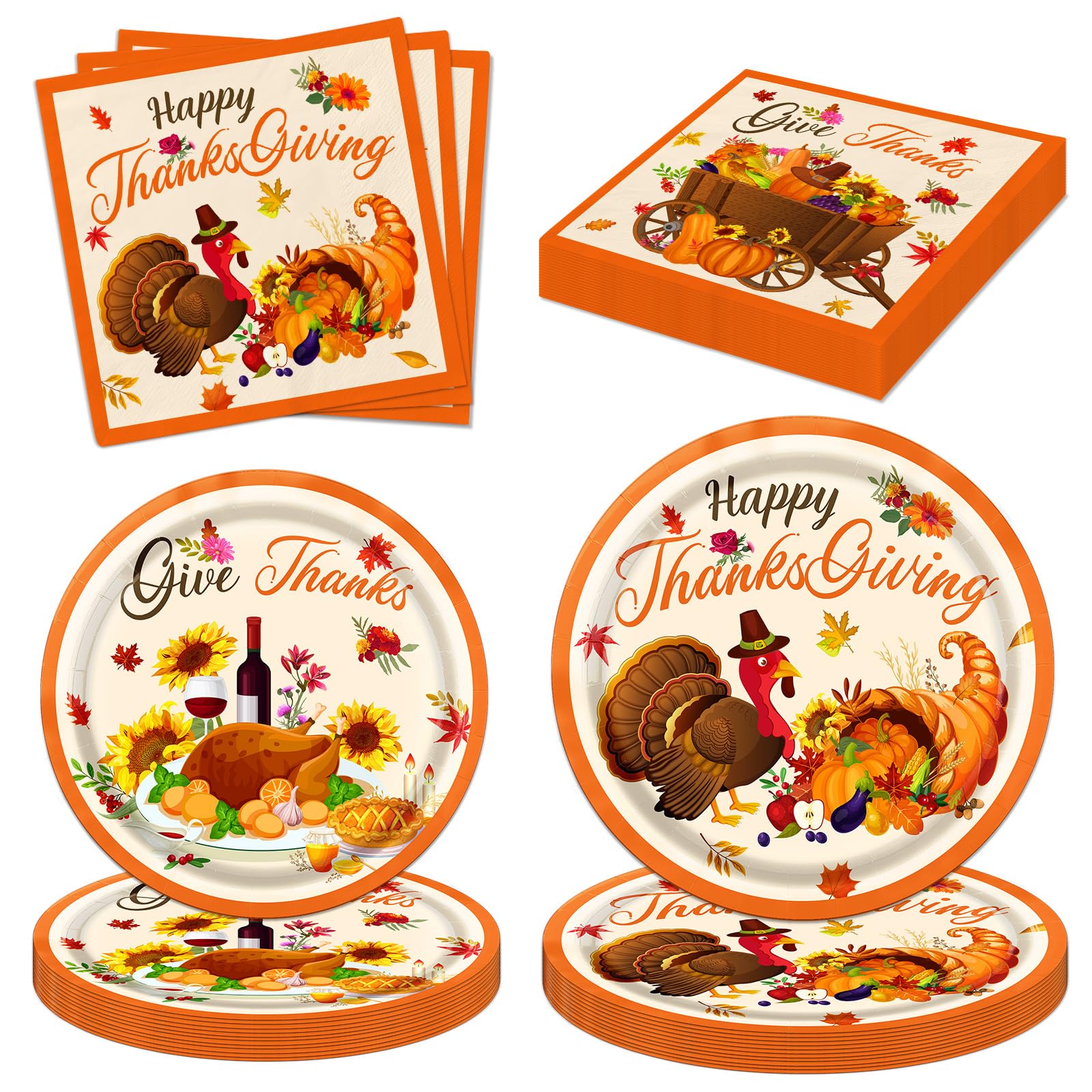 Amazon.com: CMUSKO Thanksgiving Plates and Napkins Sets, 60Pcs Fall ...