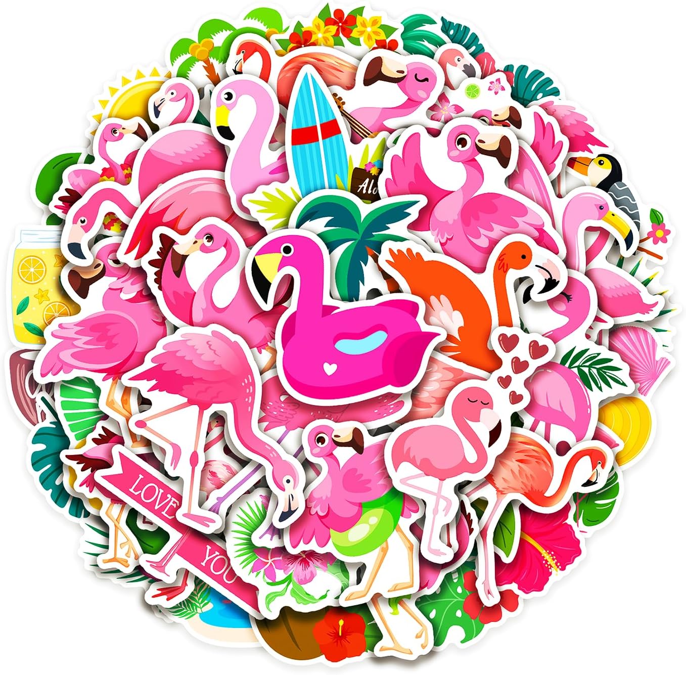 Amazon.com: 100 Pack Flamingo Stickers, Summer Luau Tropical Hawaiian ...