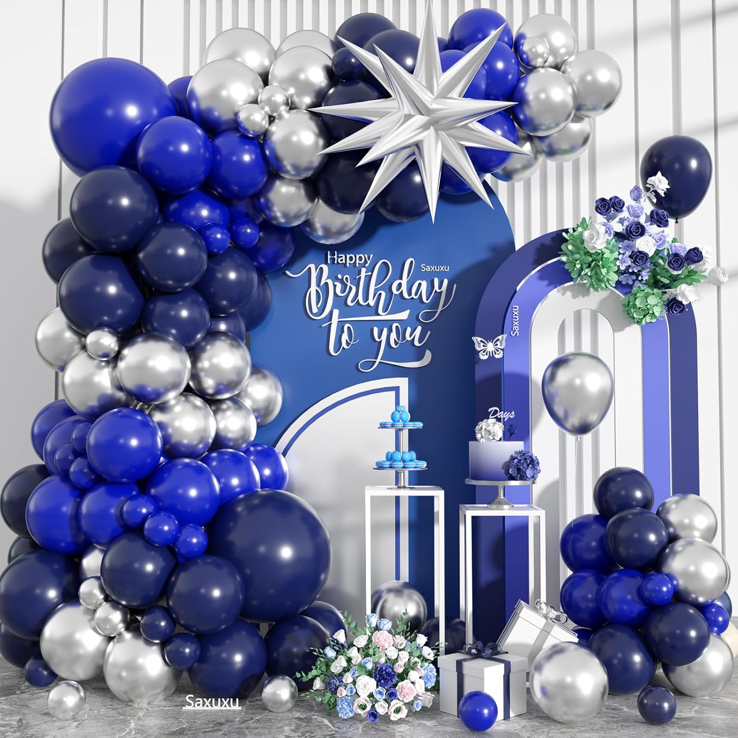 Amazon.com: Blue And Silver Balloon Arch Kit, Blue Silver Balloons Garland Arch Kit With Star ...