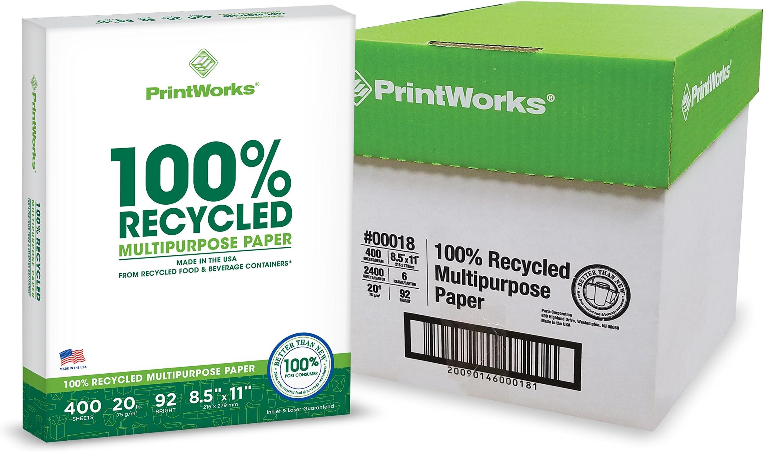 PrintWorks 100% Recycled Printer Paper 8.5" x 11" White - 20 lb Copy ...