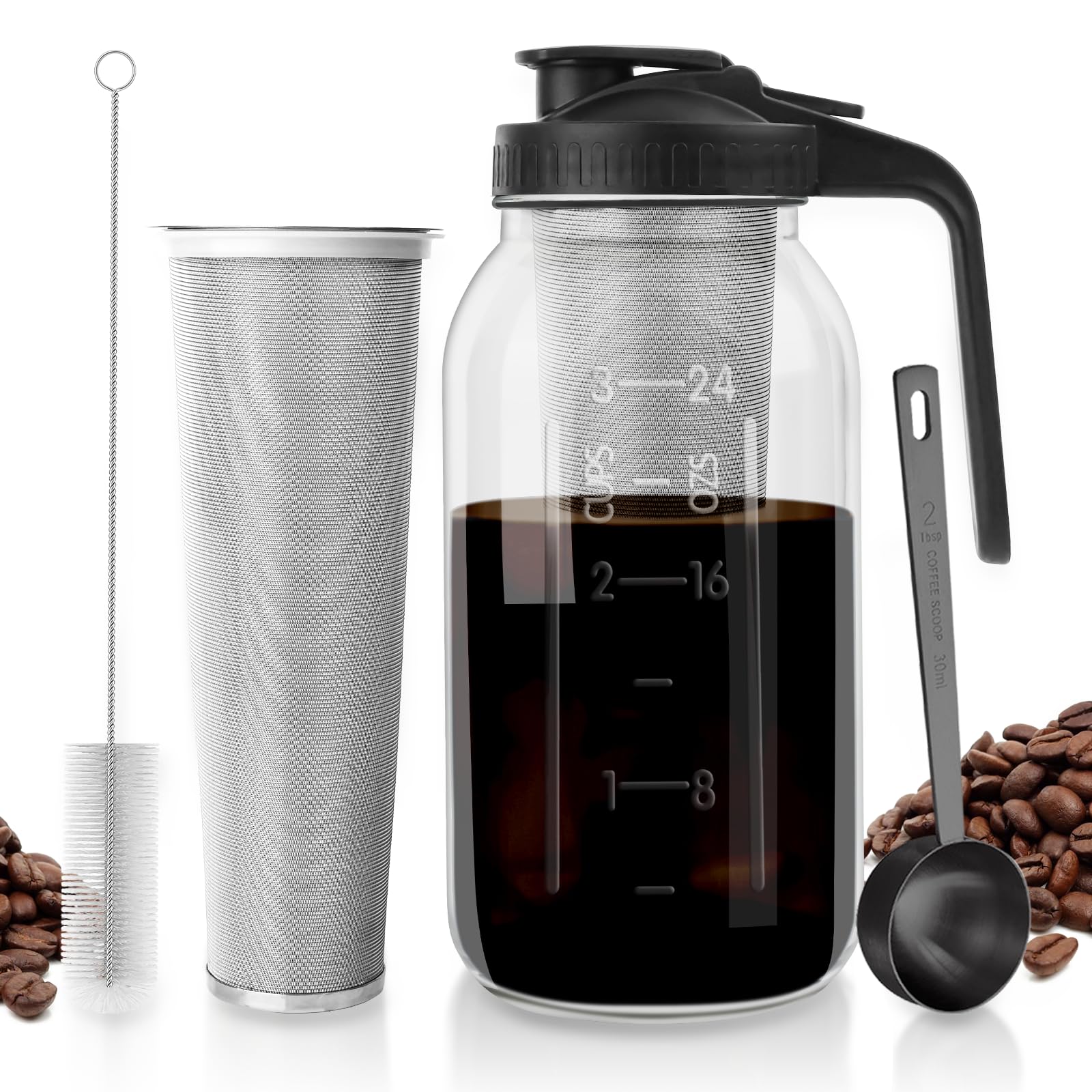 Amazon.com: Cold Brew Coffee Maker - 64 oz Wide Mouth Mason Jar Pitcher ...
