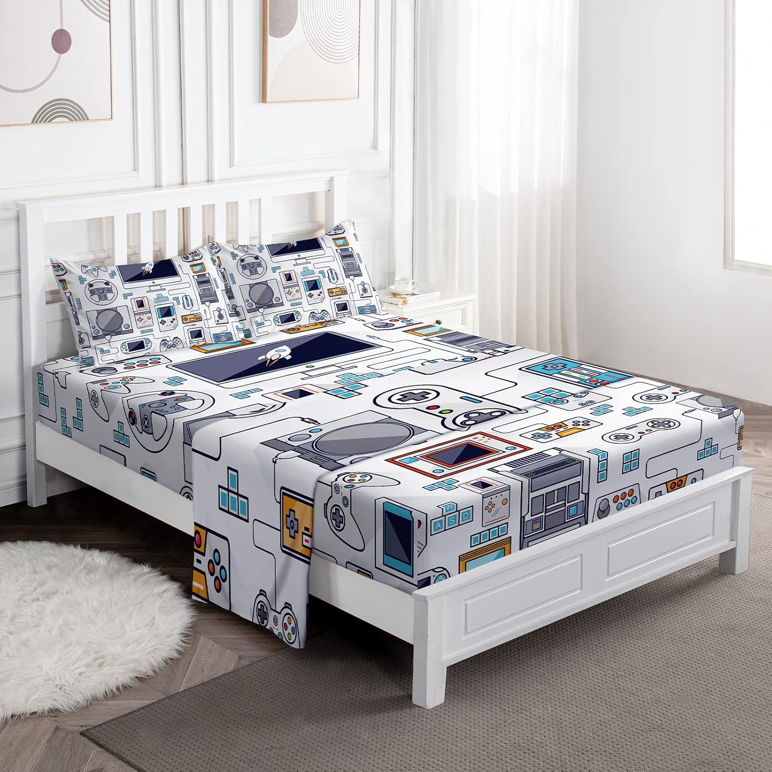 Amazon.com: Jekeno Game Fitted Sheet Gamepad Printed Bedding Set for ...