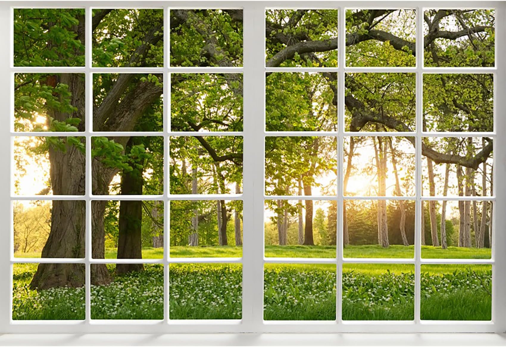 Amazon.com : Renaiss 7x5ft Green Trees Forest Window Backdrop for ...