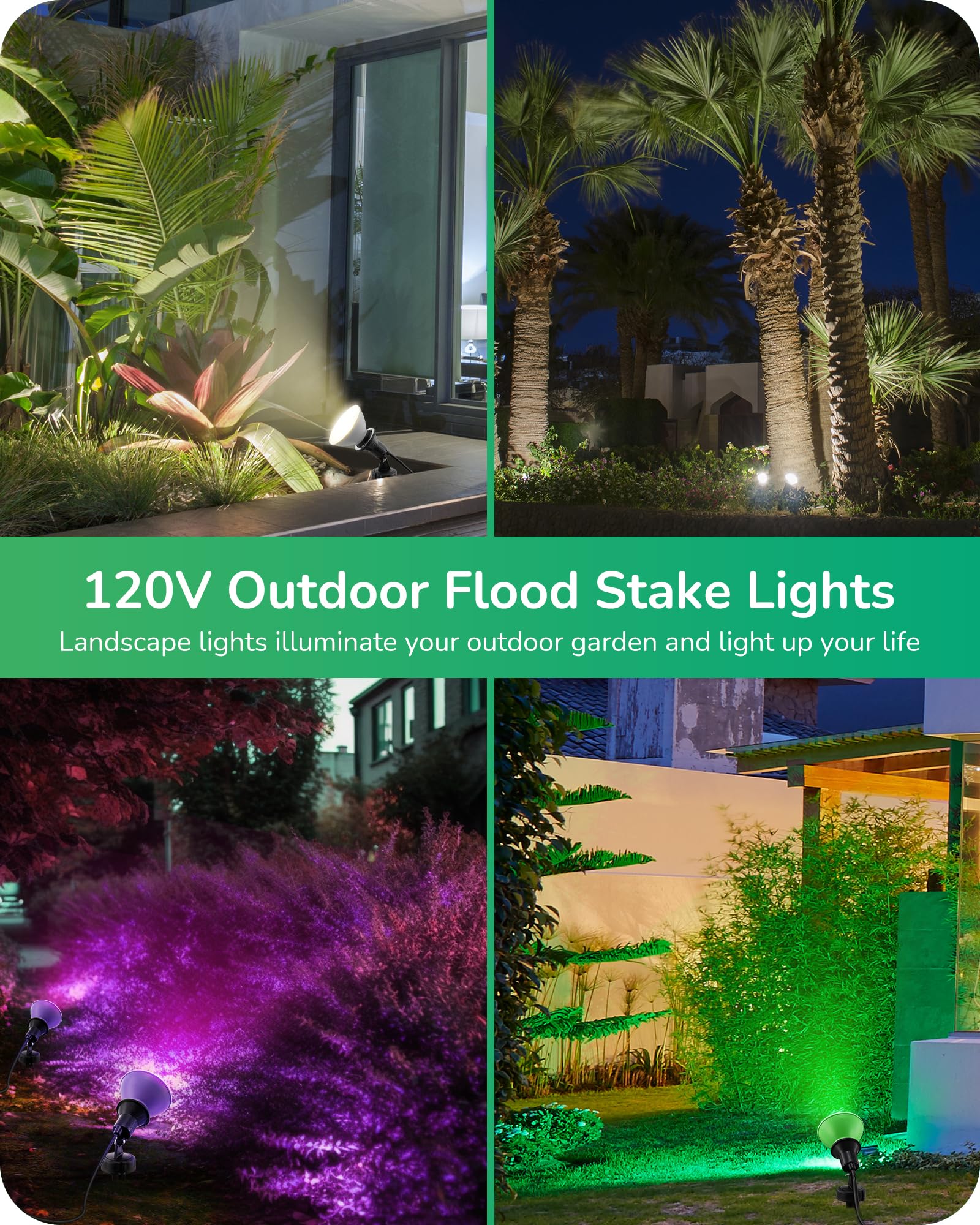 EDISHINE 120V Christmas Spotlights Outdoor, Plug in Outdoor Flood Stake Lights, Waterproof ...