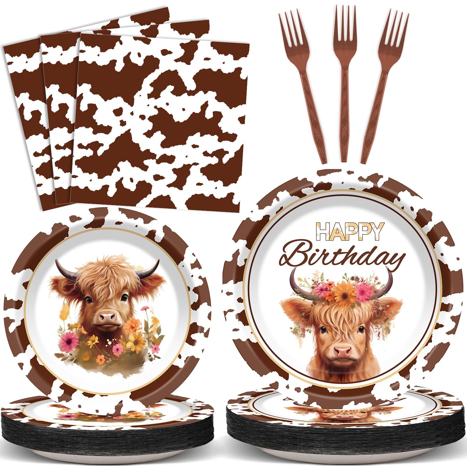 Amazon.com: ZOIIWA 96 Pcs Highland Cow Party Supplies for 24 Guests ...