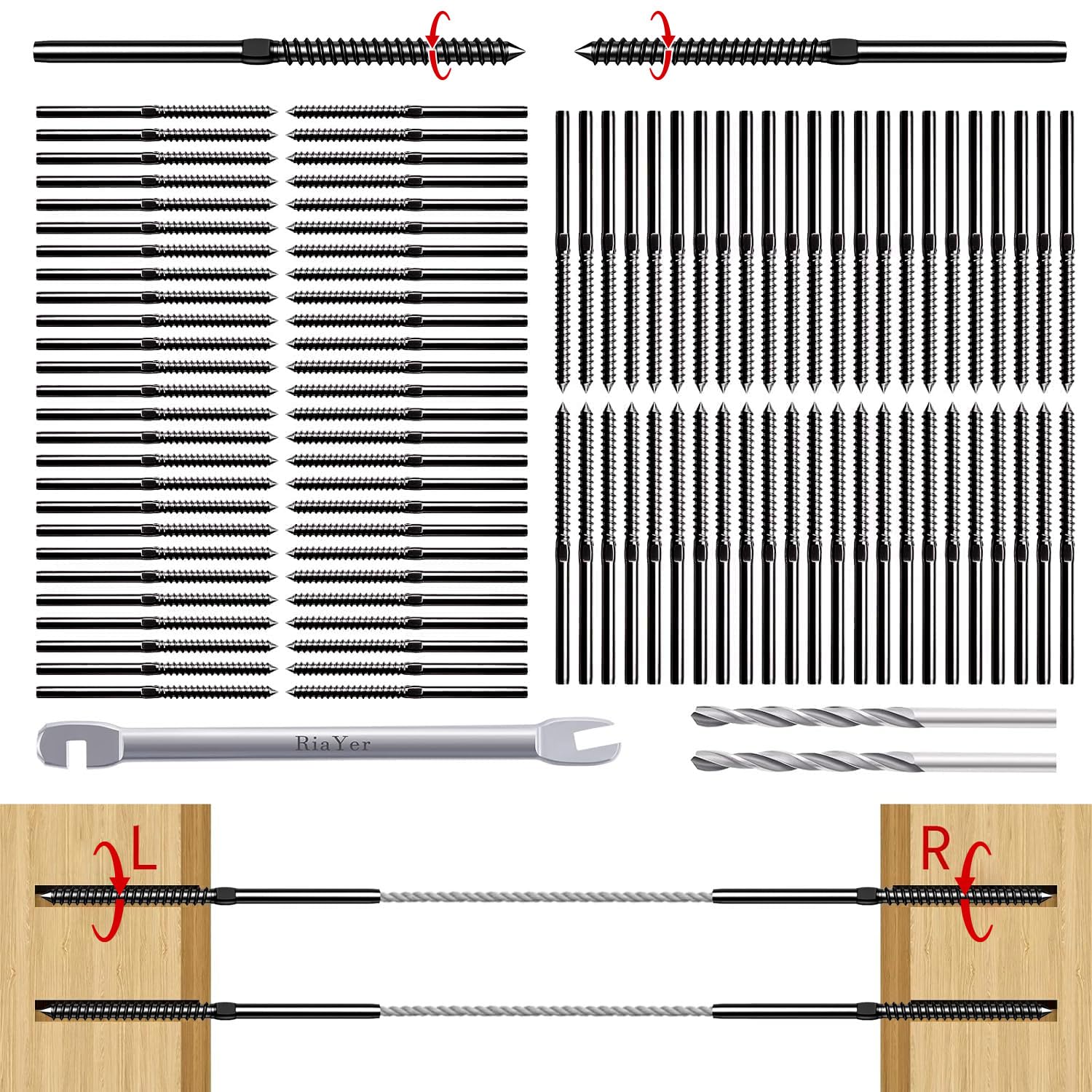 Snapklik.com : RiaYer 100-Pack Black Cable Railing Kits, 1/8" Swage Lag ...