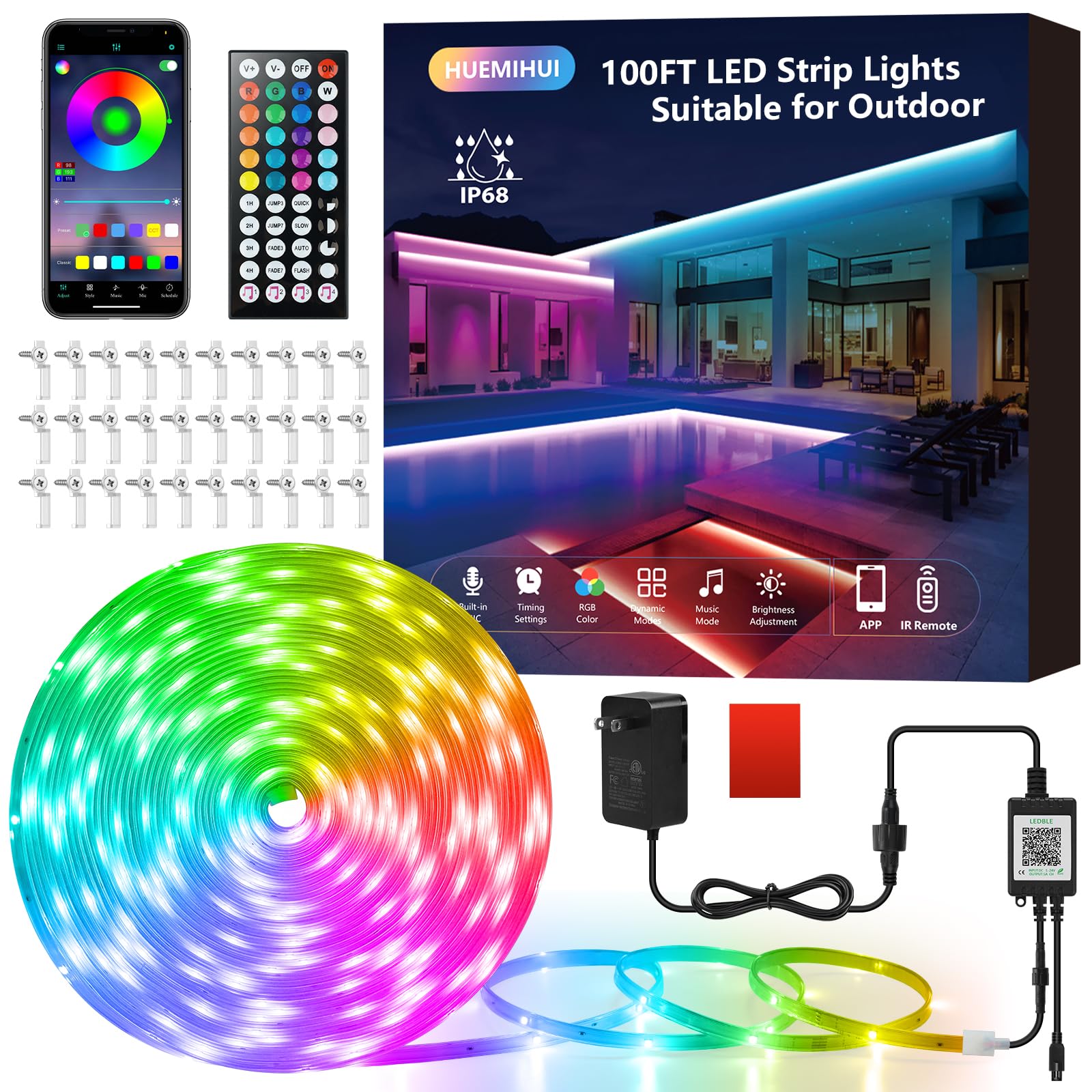 Amazon.com: 100Ft Outdoor LED Strip Lights,Waterproof IP68 Ultra Long ...