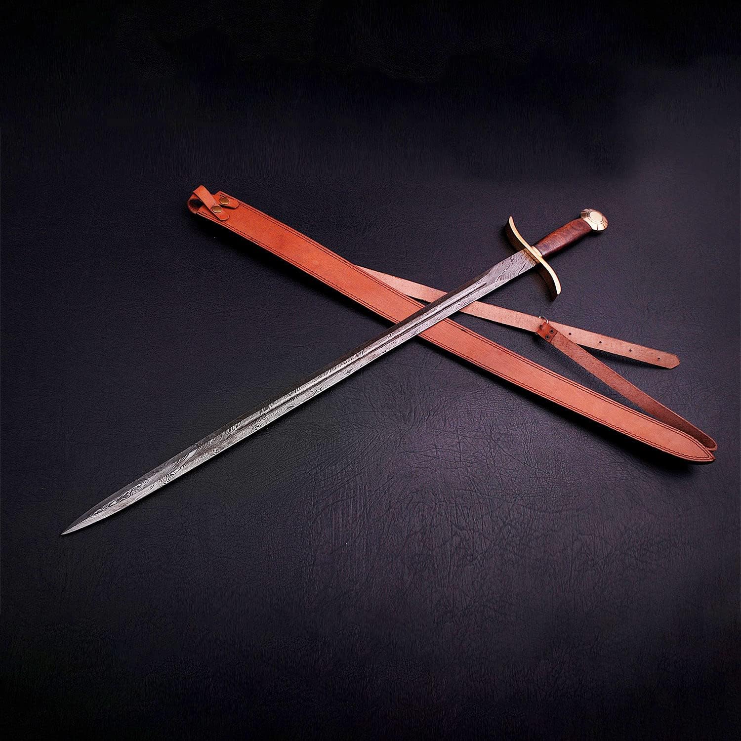 Amazon.com : Damascus Steel Viking Sword, 40" INCH Long Sword, Fixed ...