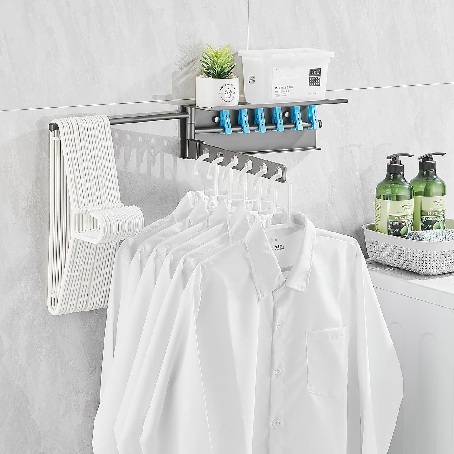 Amazon.com: LIZHUYA Clothes Drying Rack Foldable Wall Mounted ...