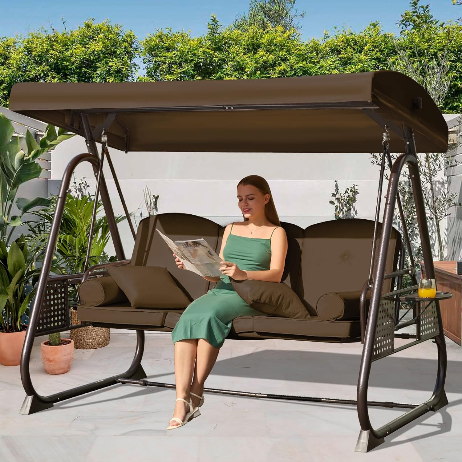 Amazon.com : Yalissey 3 in 1 Outdoor Porch Swing with Adjustable Canopy ...