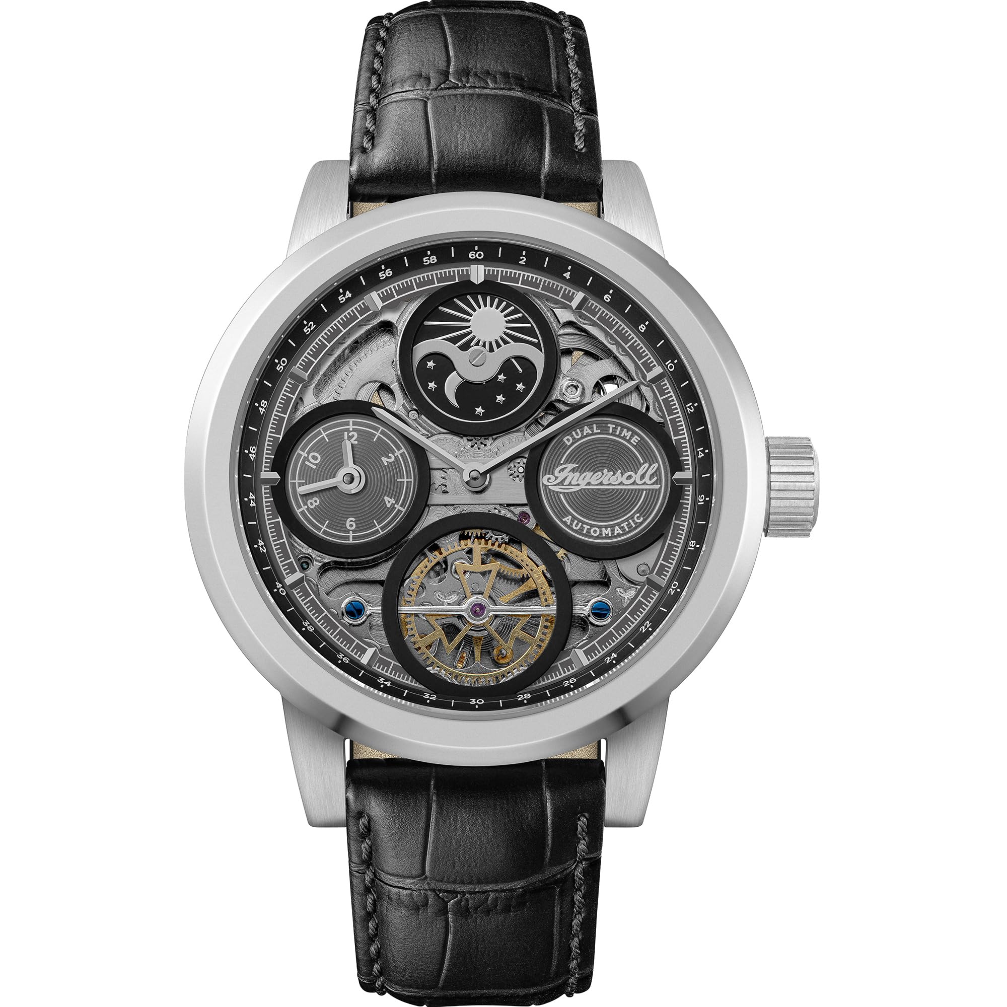 Ingersoll The Arc Mens 44mm Automatic Watch with Black Skeleton Dial ...