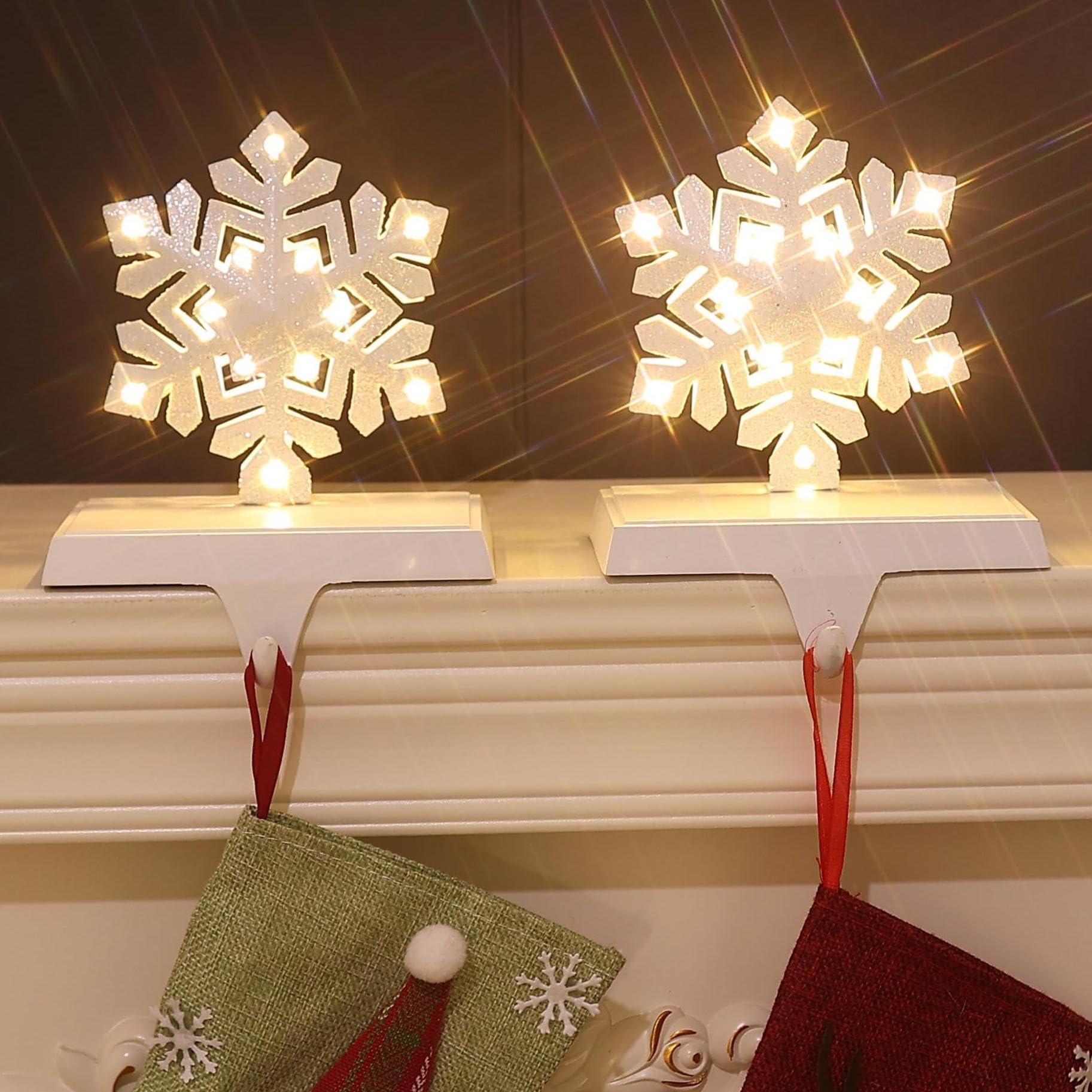 Amazon.com: 2PCS White LED Snowflake Stocking Holder Xmas Stocking ...