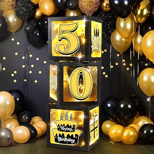 Amazon.com: 50th Birthday Party Decorations 50th Birthday Boxes Black ...