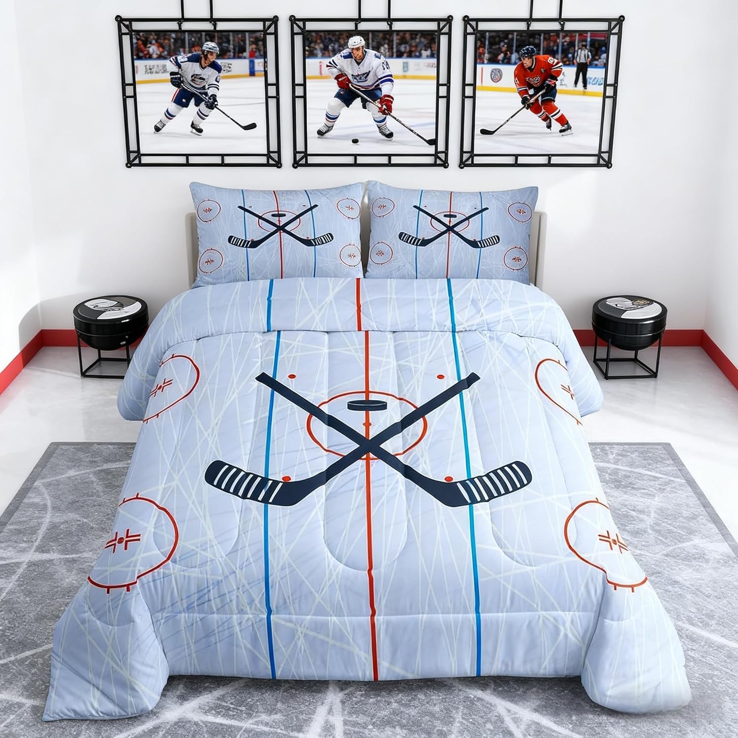 Amazon.com: Ice Hockey Kids Comforter Set Twin Size,Hockey Stadium Rink ...